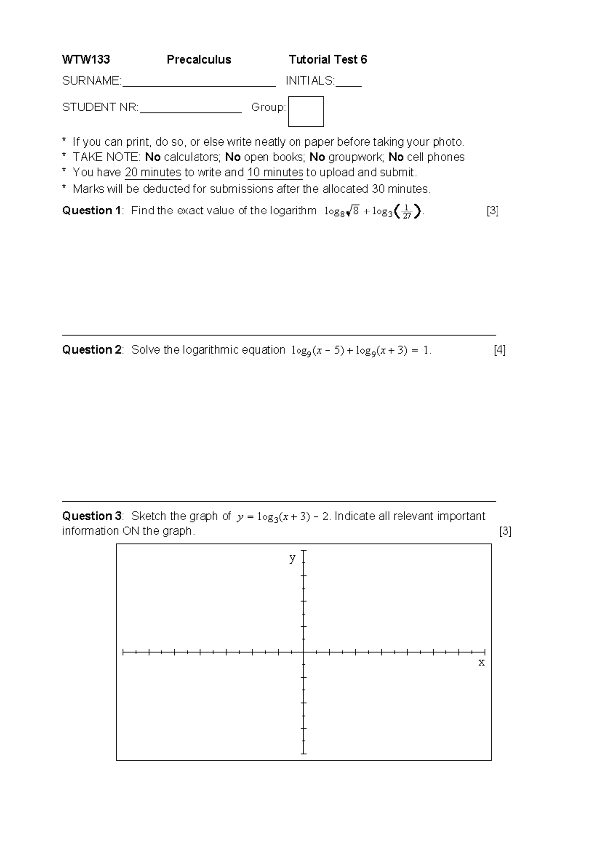 TT6 - TT6 - WTW133 Precalculus Tutorial Test 6 SURNAME ...