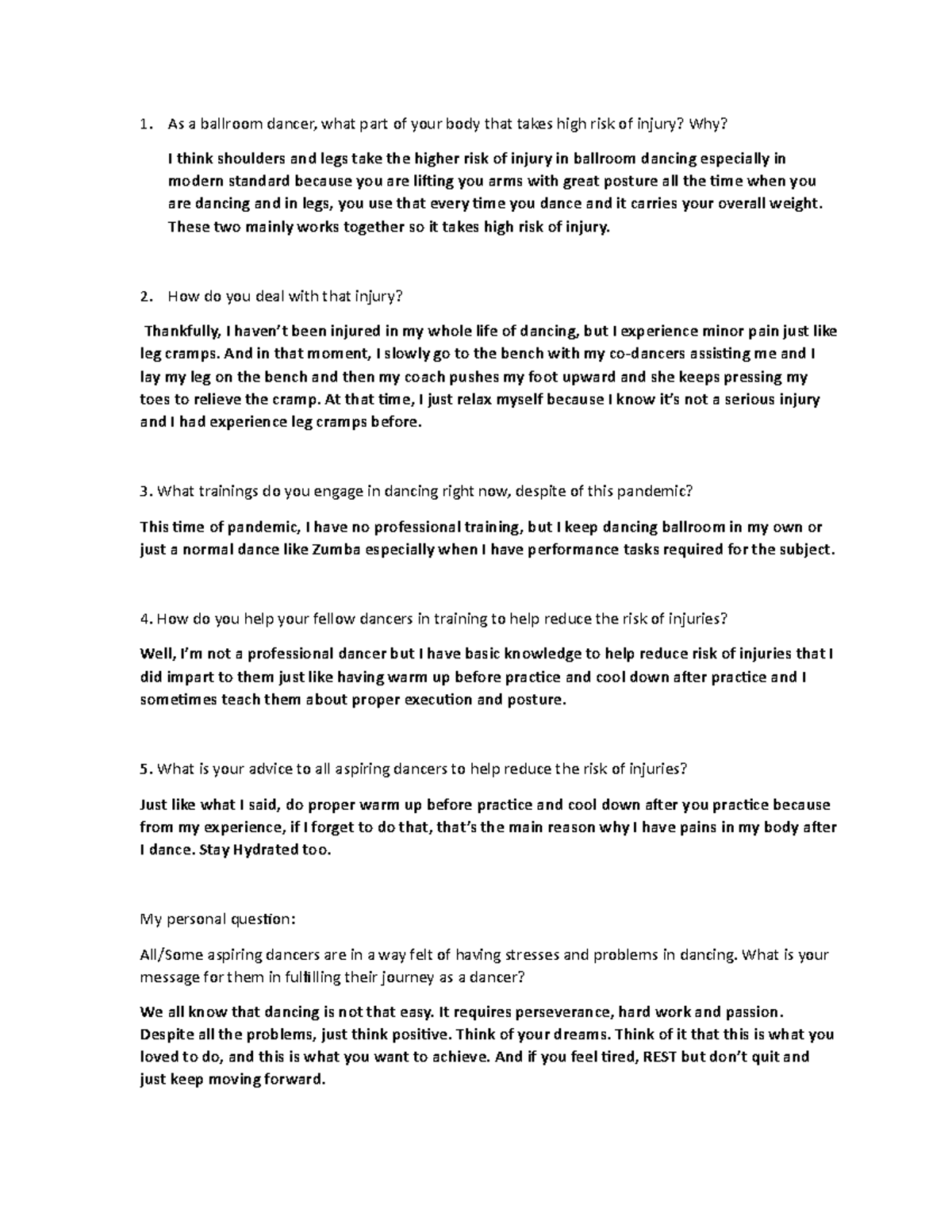 Dancing Interview Notes - As a ballroom dancer, what part of your body ...