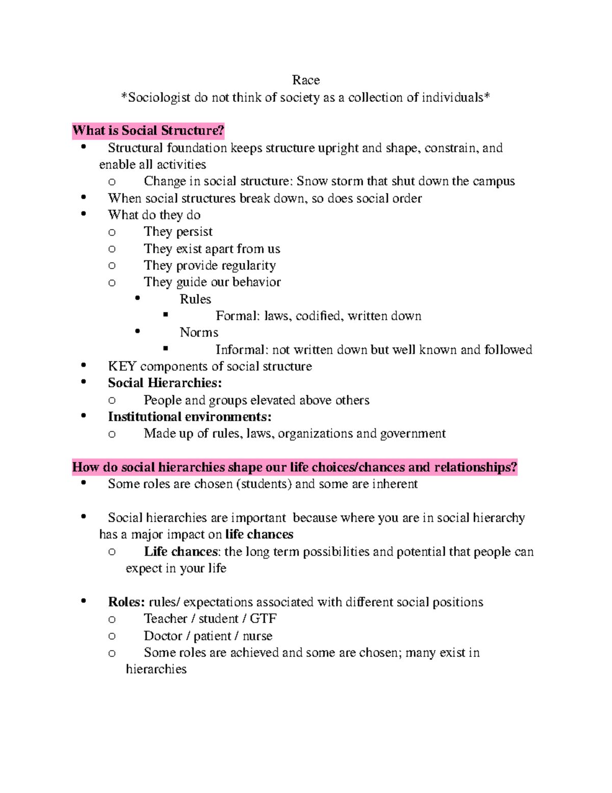 SOC 207 Lecture 2 - Race Sociologist do not think of society as a ...