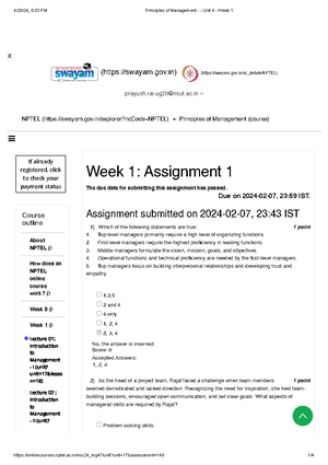Principle of Management Nptel 2024 Assignments with answers - Answer ...