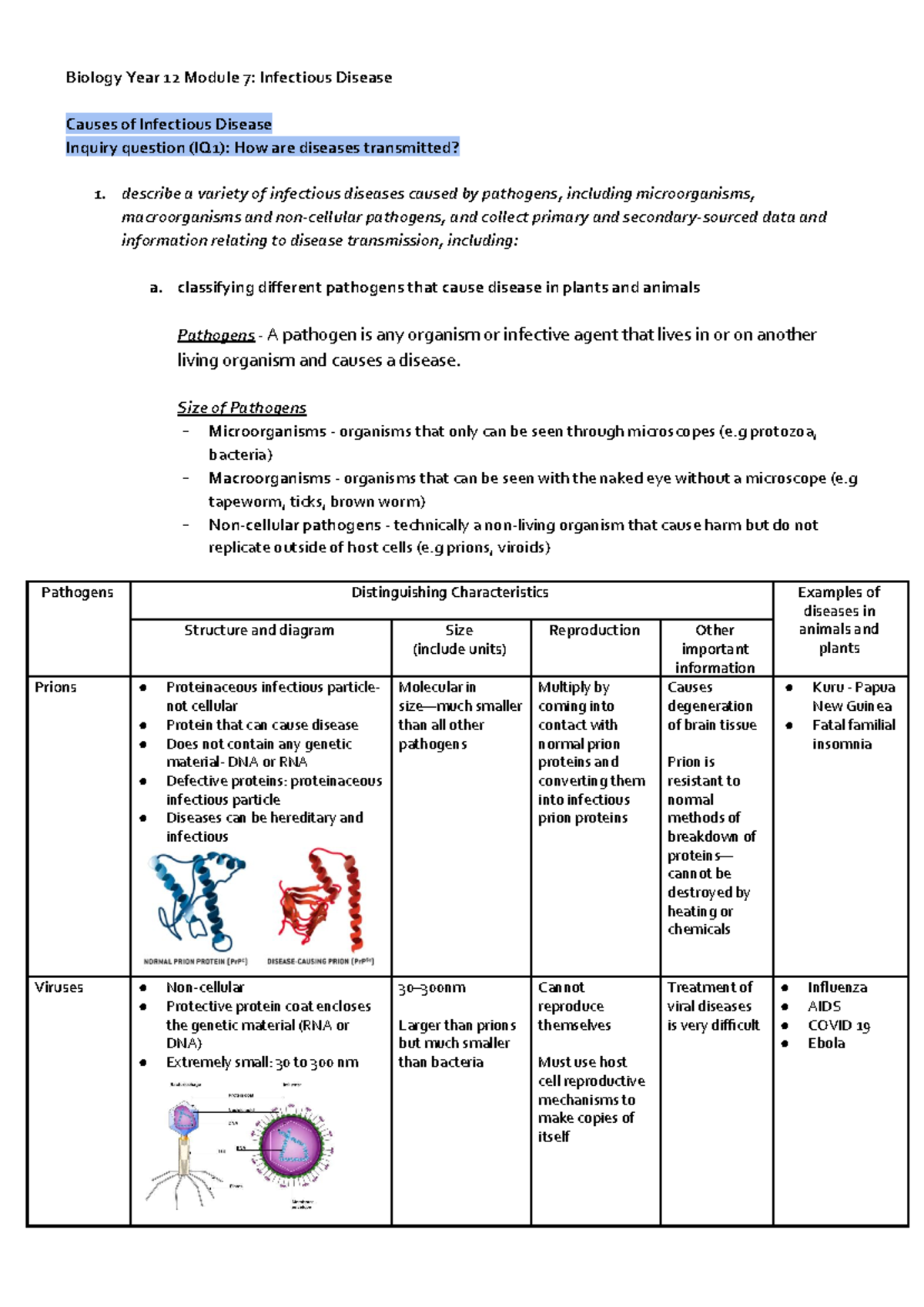 Module 7 - Infectious Disease - Biology Year 12 Module 7: Infectious ...