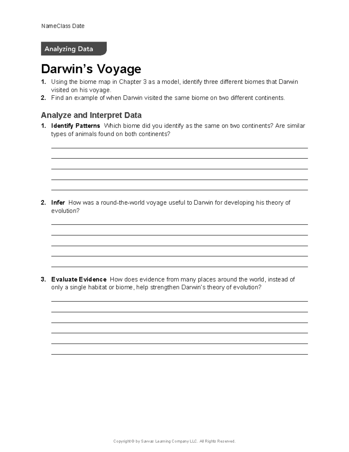 BIO EVOL Analyzing Data - Darwin’s Voyage 1. Using the biome map in ...