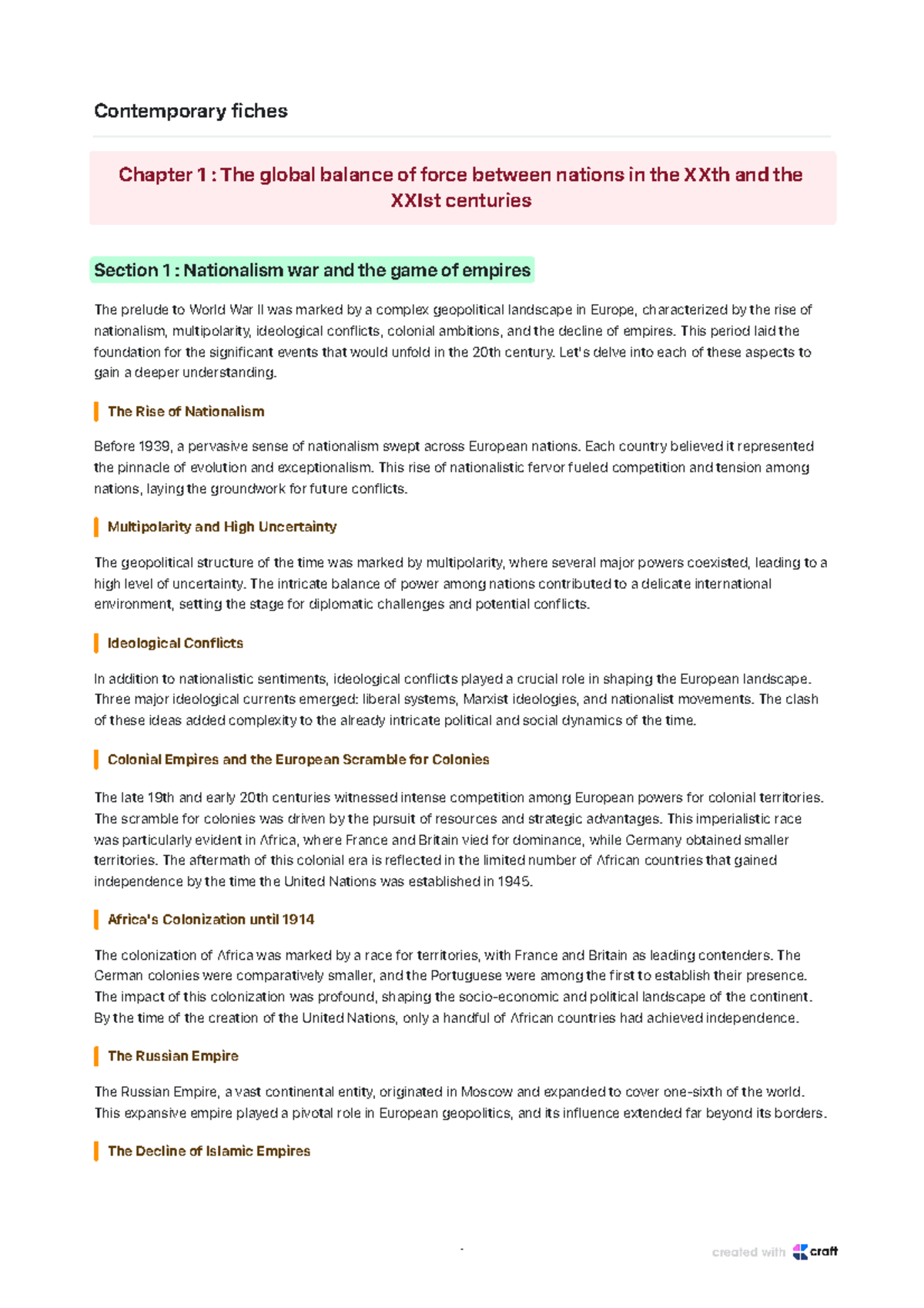 Contemporary fiches - Contemporary fiches Chapter 1 : The global ...