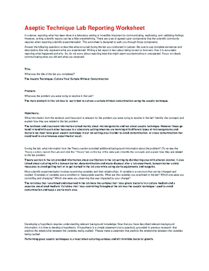Week 1 Lab Report - SCI/250 v Title: Aseptic Technique: Culture your sample without ...
