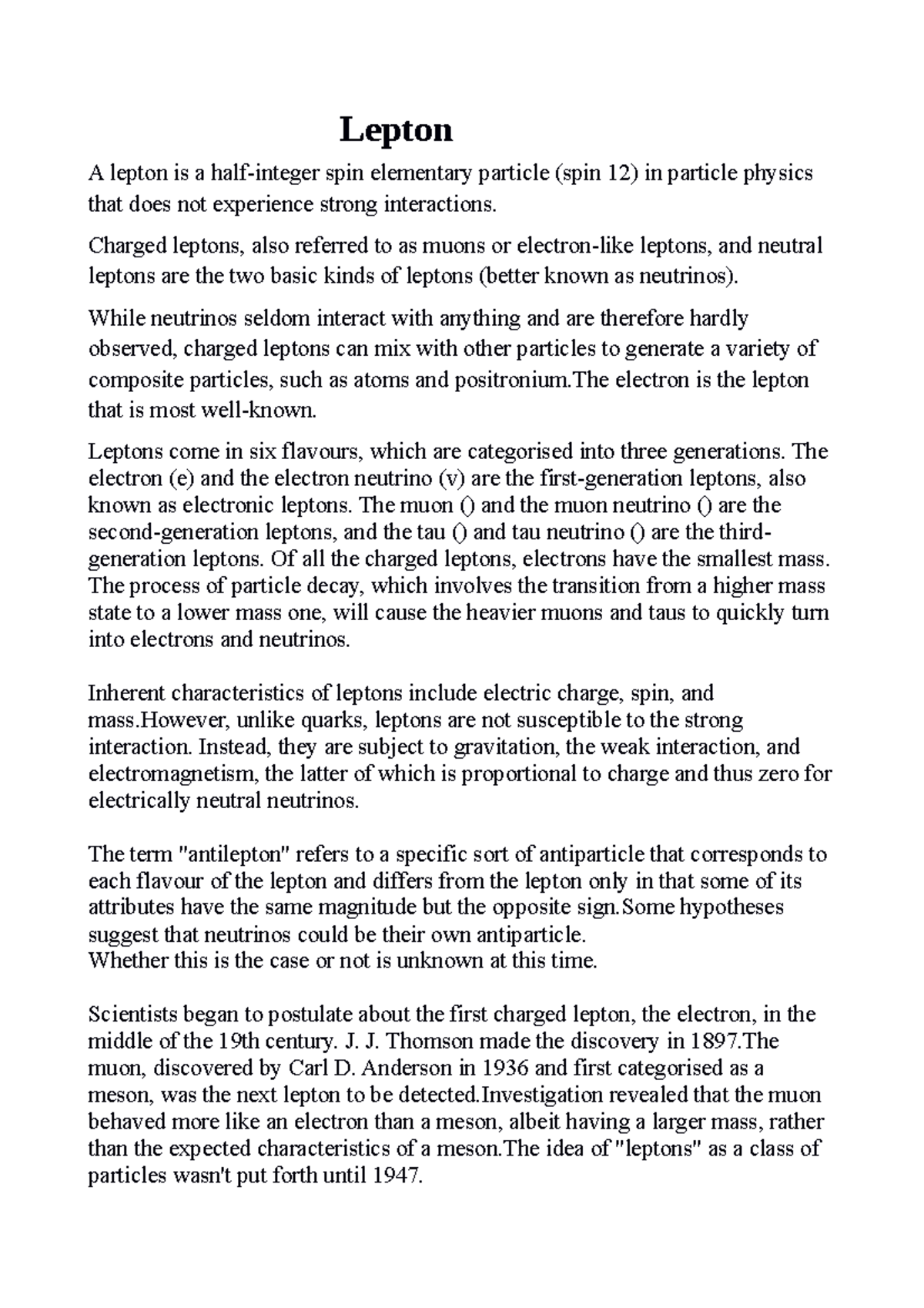 Lepton - Ifah - Lepton A lepton is a half-integer spin elementary ...