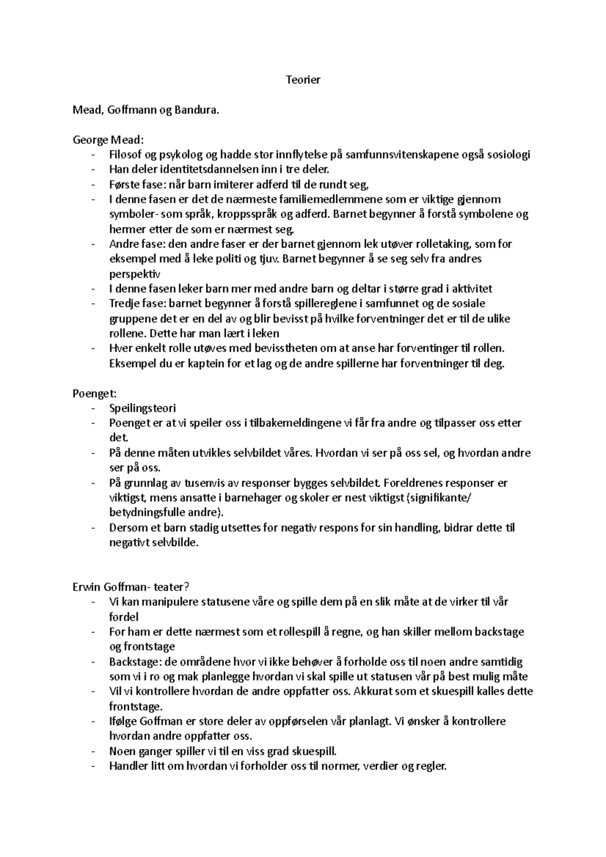 Teorier- Mead, Goffman og Bandura (sosialkunnskap) - Teorier Mead ...
