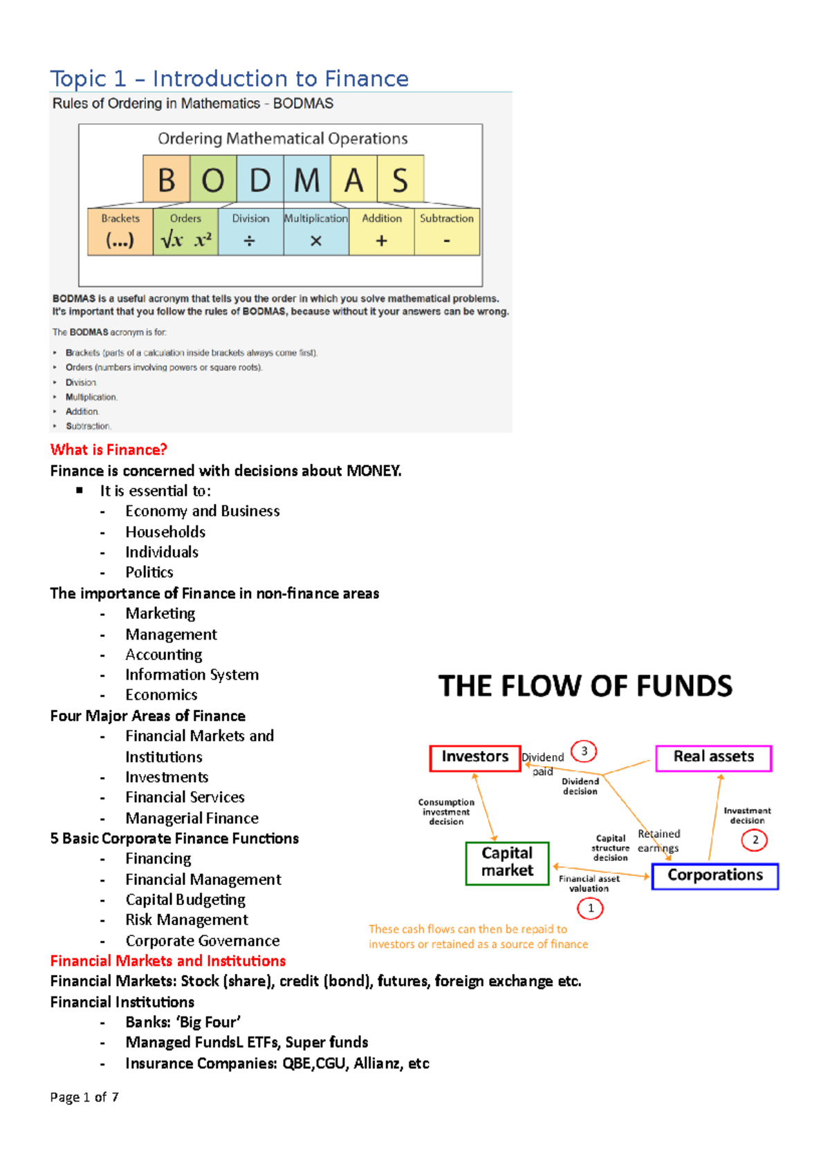 Lecture Notes Topic 1 - Introduction to Finance - What is Finance ...