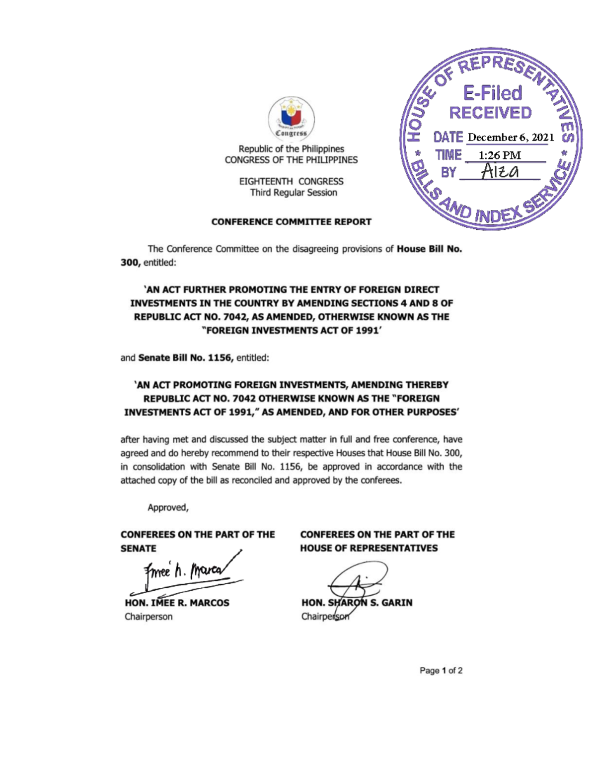 Conference Committee FIA Final-SSG AS OF 06 DEC. 2021 - REPORT OF THE ...