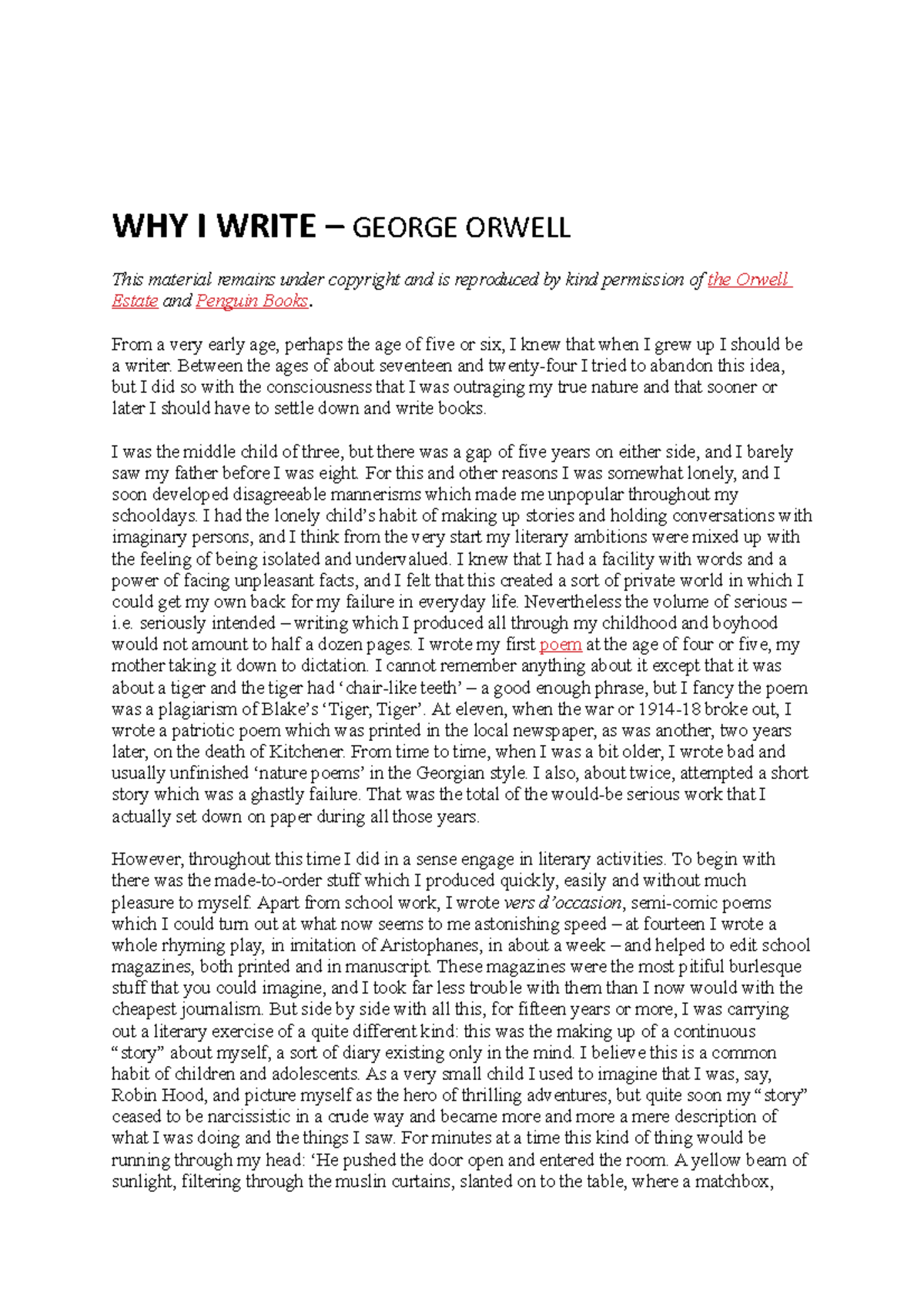 Why I Write - Orwell - english - WHY I WRITE – GEORGE ORWELL This ...