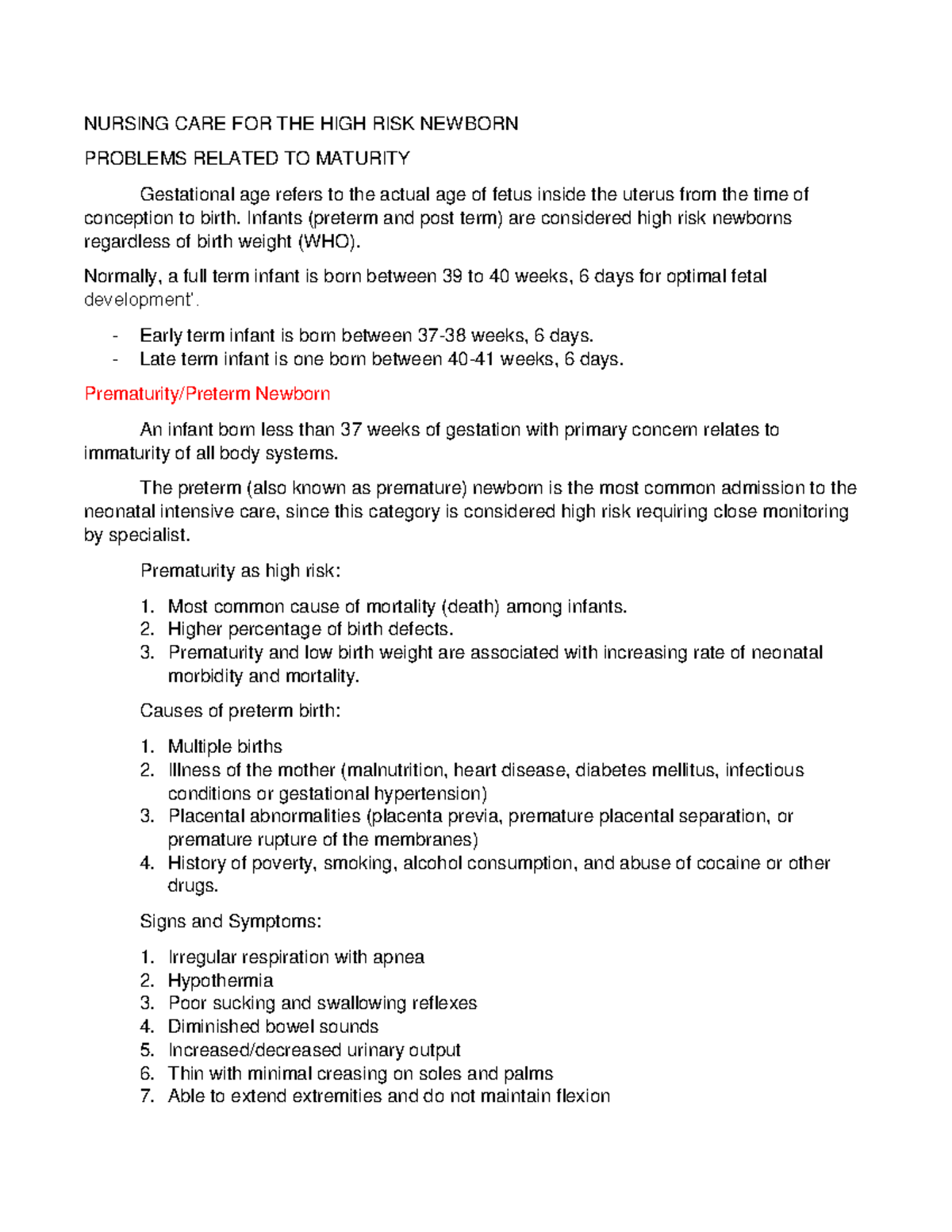 Nursing CARE FOR THE HIGH RISK Newborn IM - NURSING CARE FOR THE HIGH ...