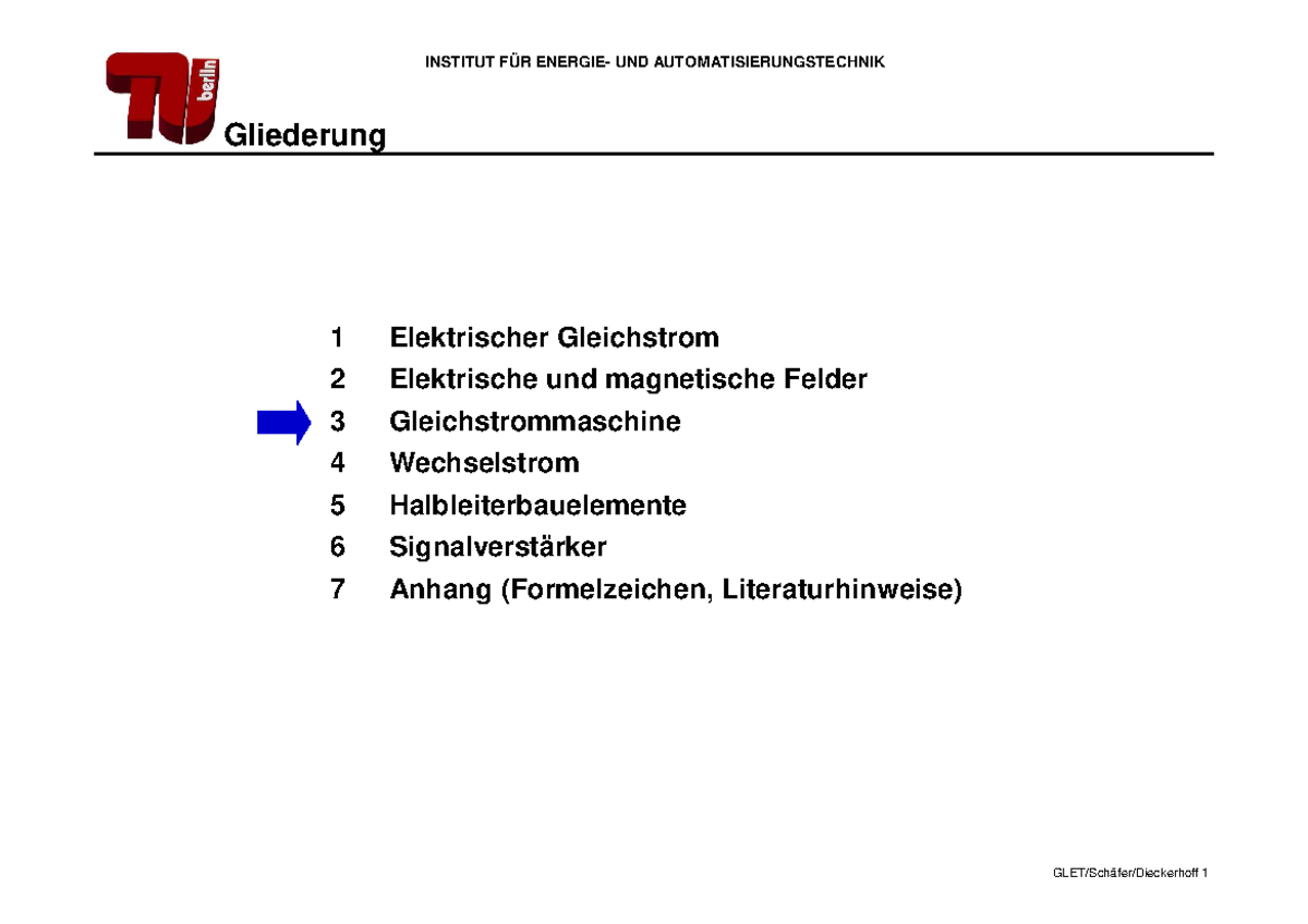 Handout GLET Folien 3 GM - Gliederung 1 Elektrischer Gleichstrom 2 ...