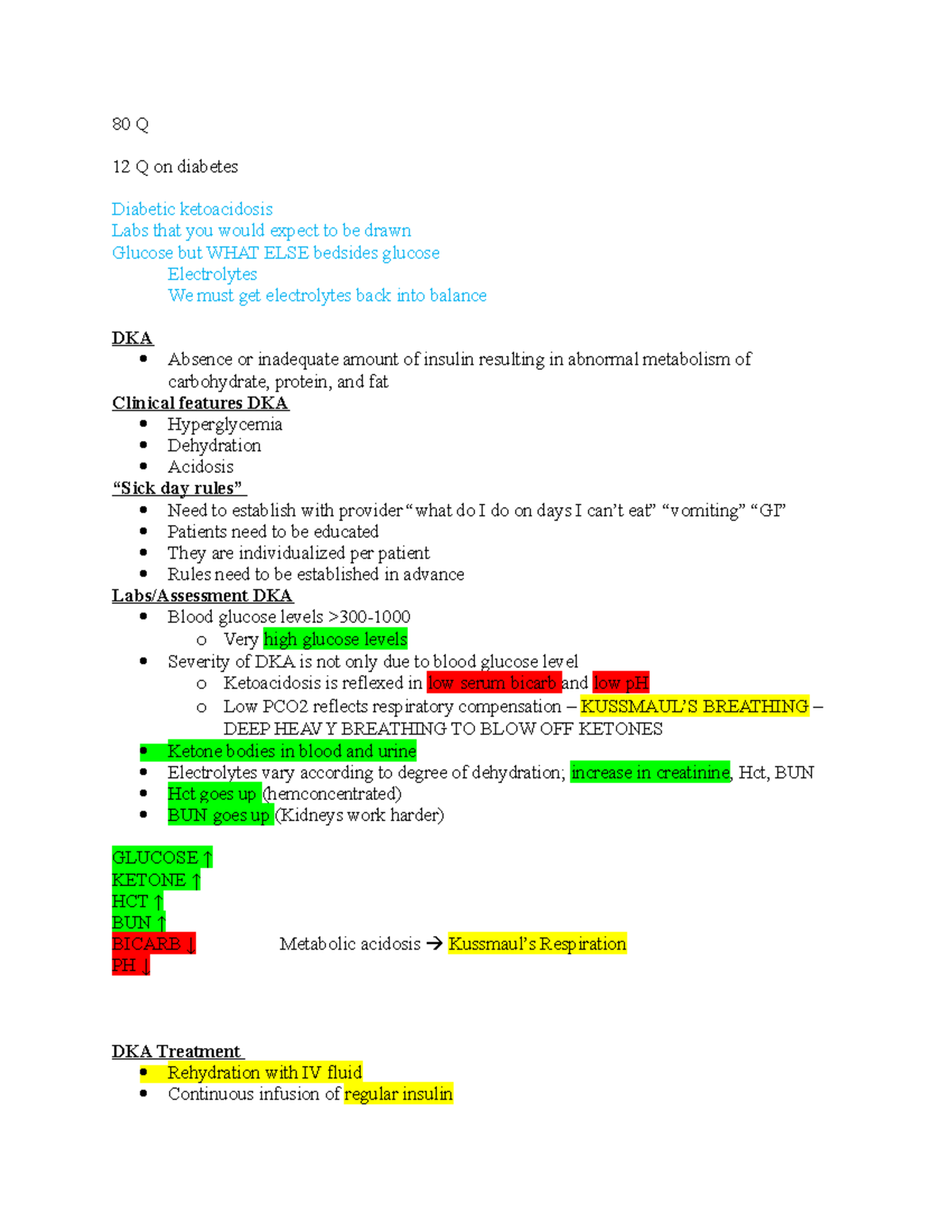 Pharm Final Review Sheet - 80 Q 12 Q on diabetes Diabetic ketoacidosis ...