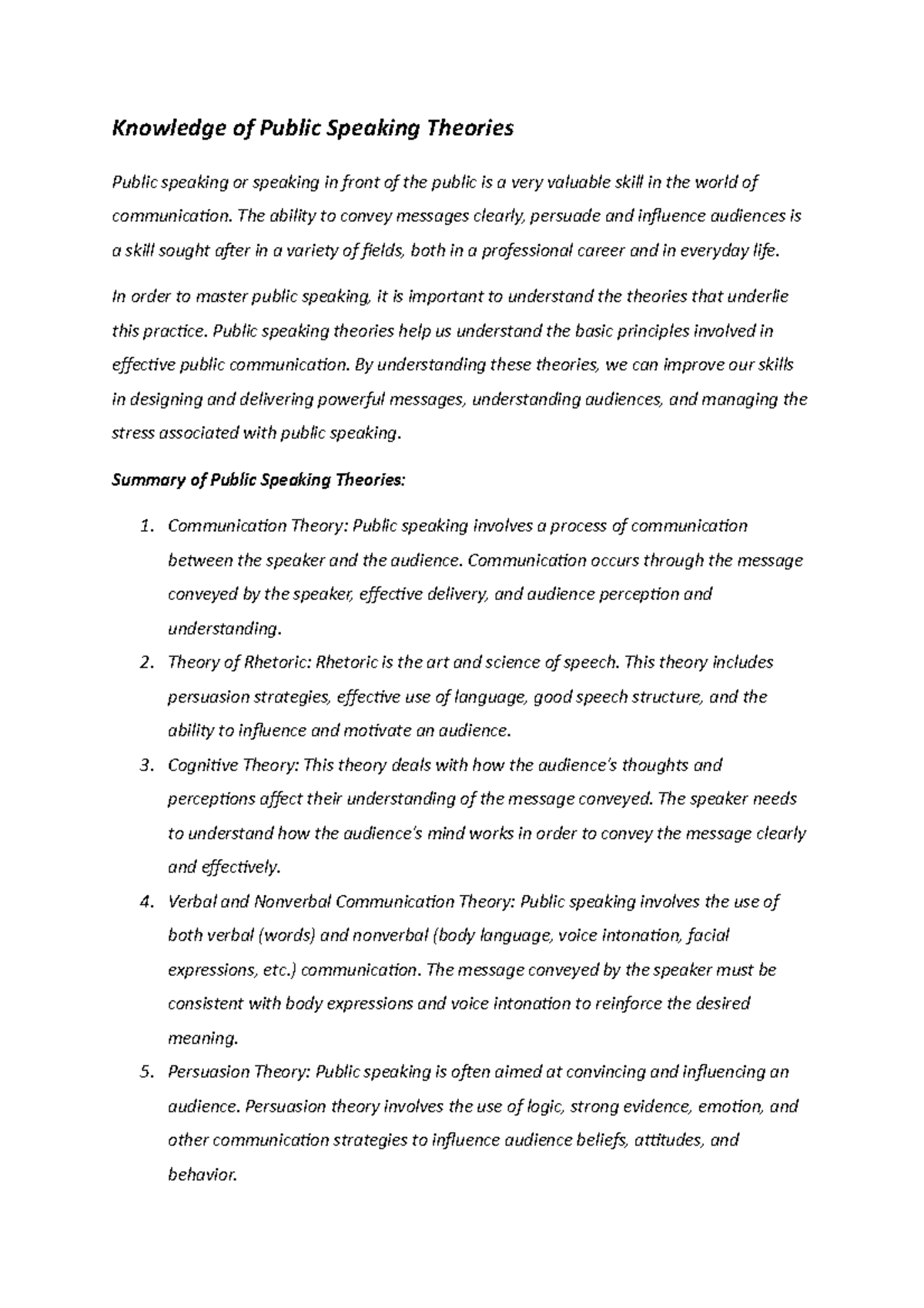 Public Speaking Theories: Mastering Effective Communication - Studocu