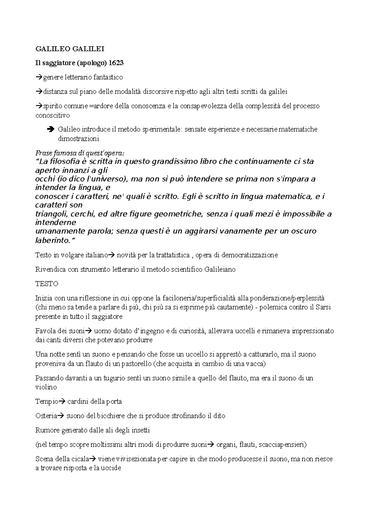 Galileo Galilei - GALILEO GALILEI Il saggiatore (apologo) 1623 genere ...