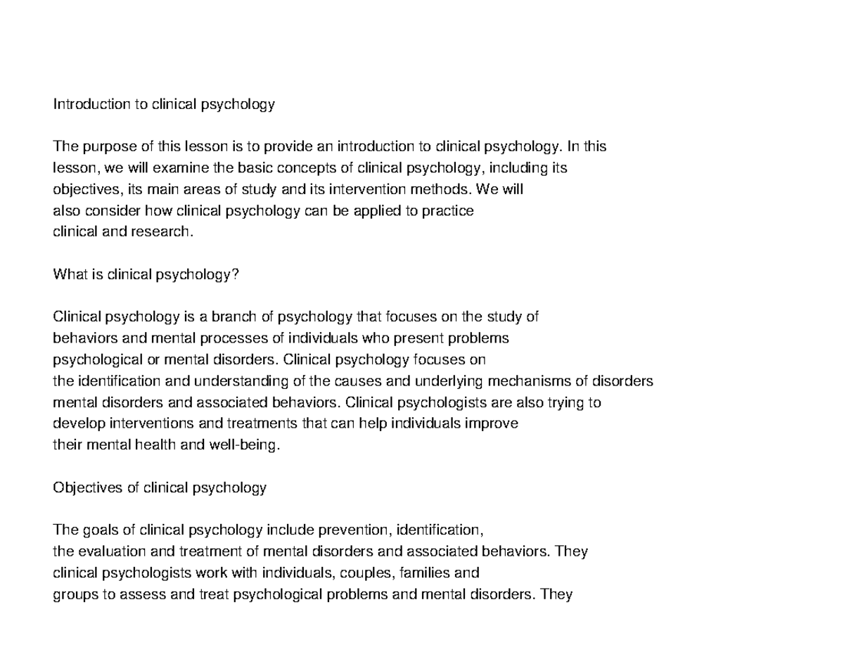 English Clinical Psychology Study notes - Introduction to clinical ...