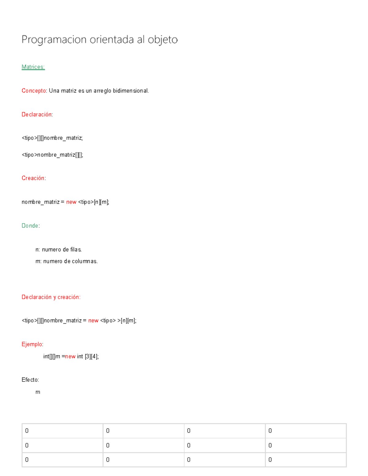 Programacion orientada al objeto Clase 8 - Matrices: Concepto: Una ...