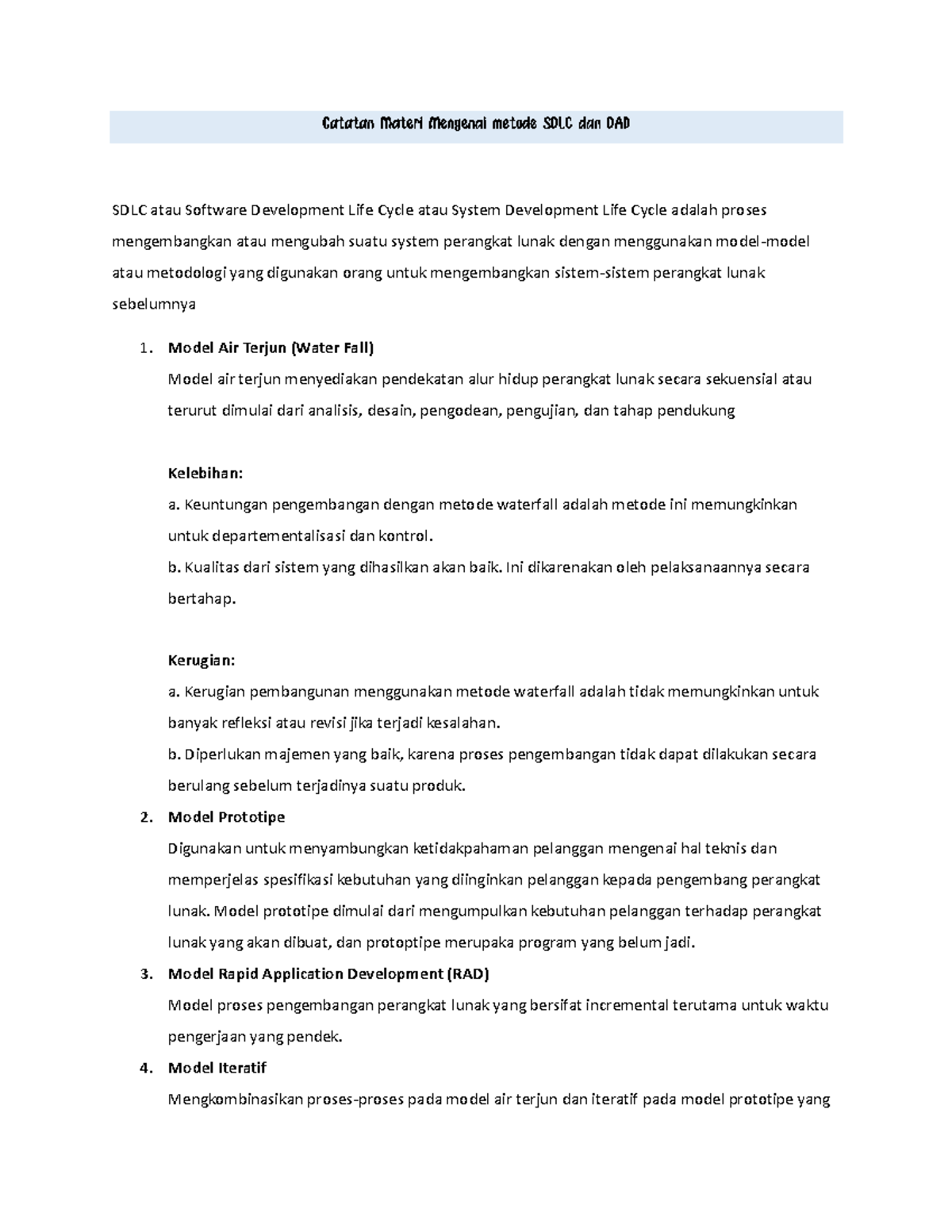 Catatan Materi Mengenai Metode Sdlc Dan Dad Sdlc Atau Software