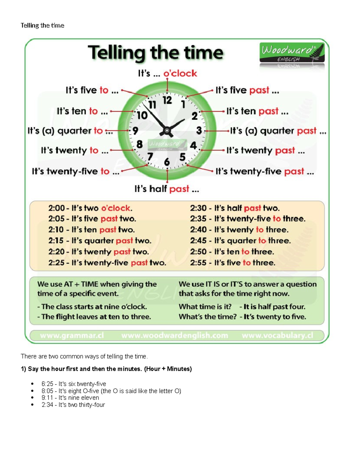 Time - tests for kids - Telling the time There are two common ways of ...