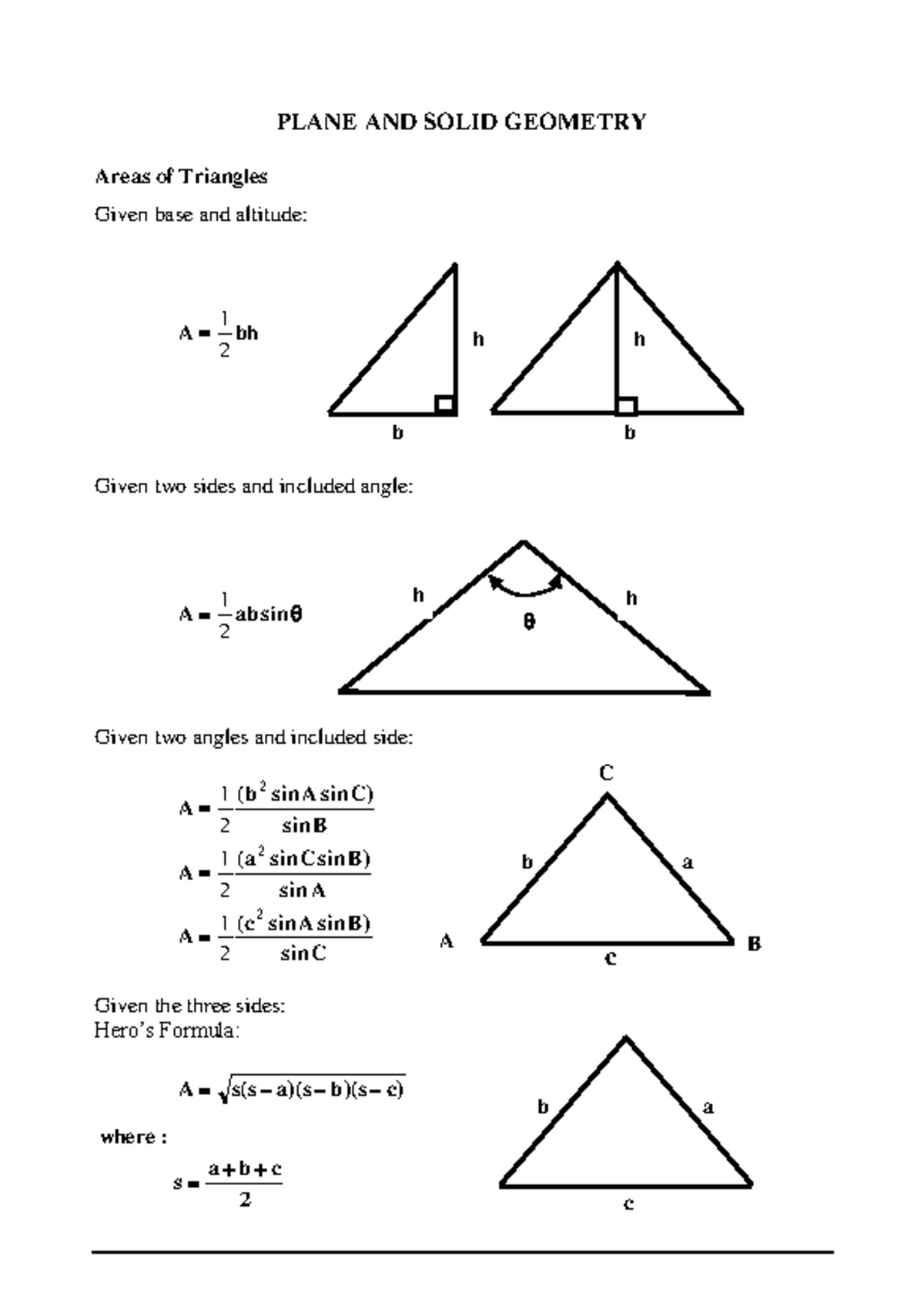 Plane and Solid Geometry - PLANE AND SOLID GEOMETRY Areas of Triangles ...
