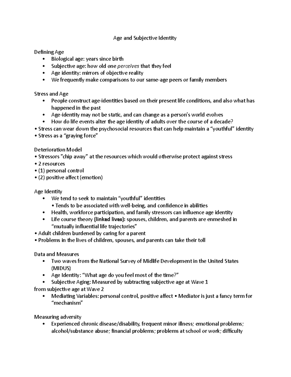 Age and Subjective Identity - Age and Subjective Identity Defining Age ...
