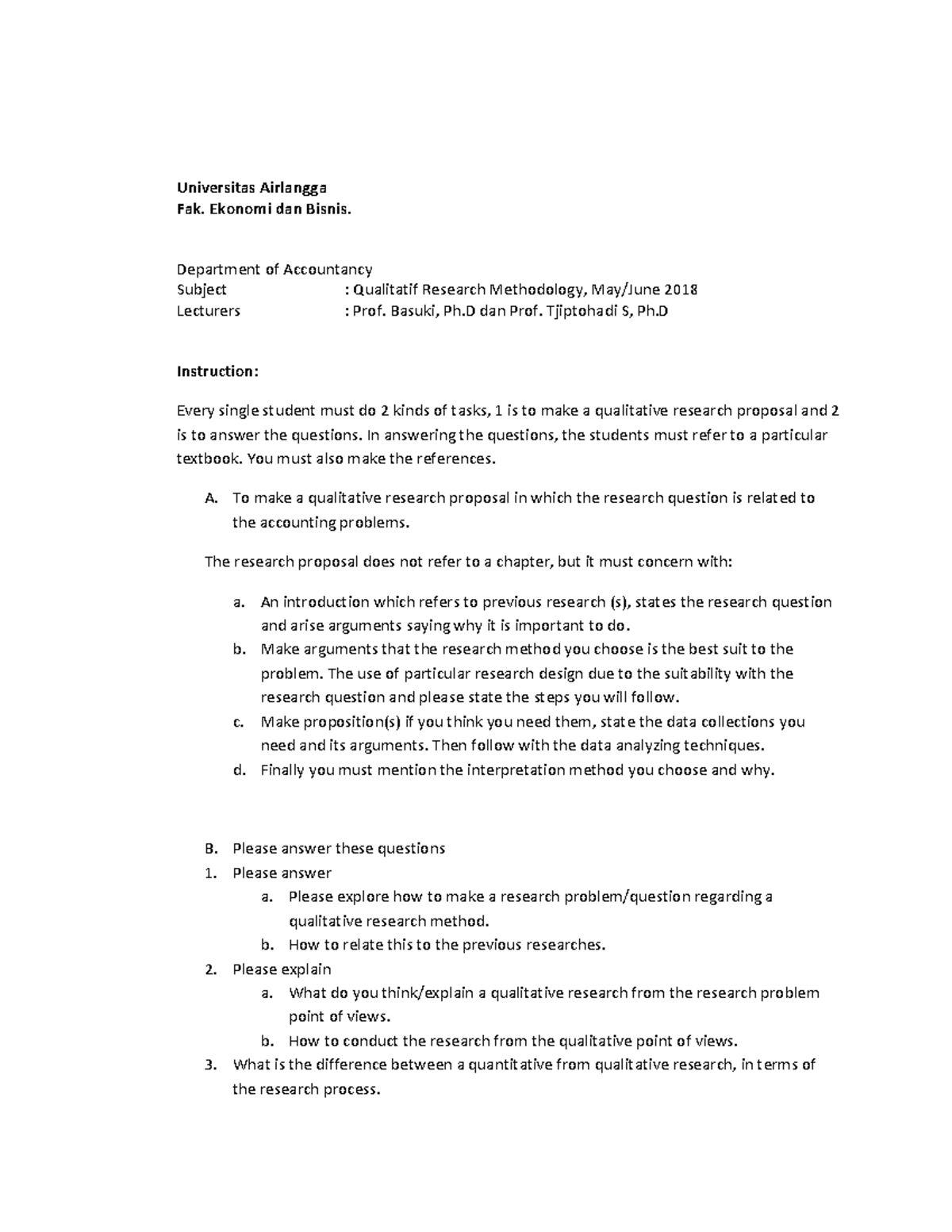 RESEARCH METHOD FINAL EXAM EC 2018 (TAKE HOME) - Universitas Airlangga ...