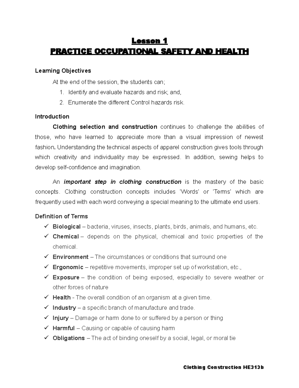 Practice Occupational Safety and Health - Lesson 1 PRACTICE ...