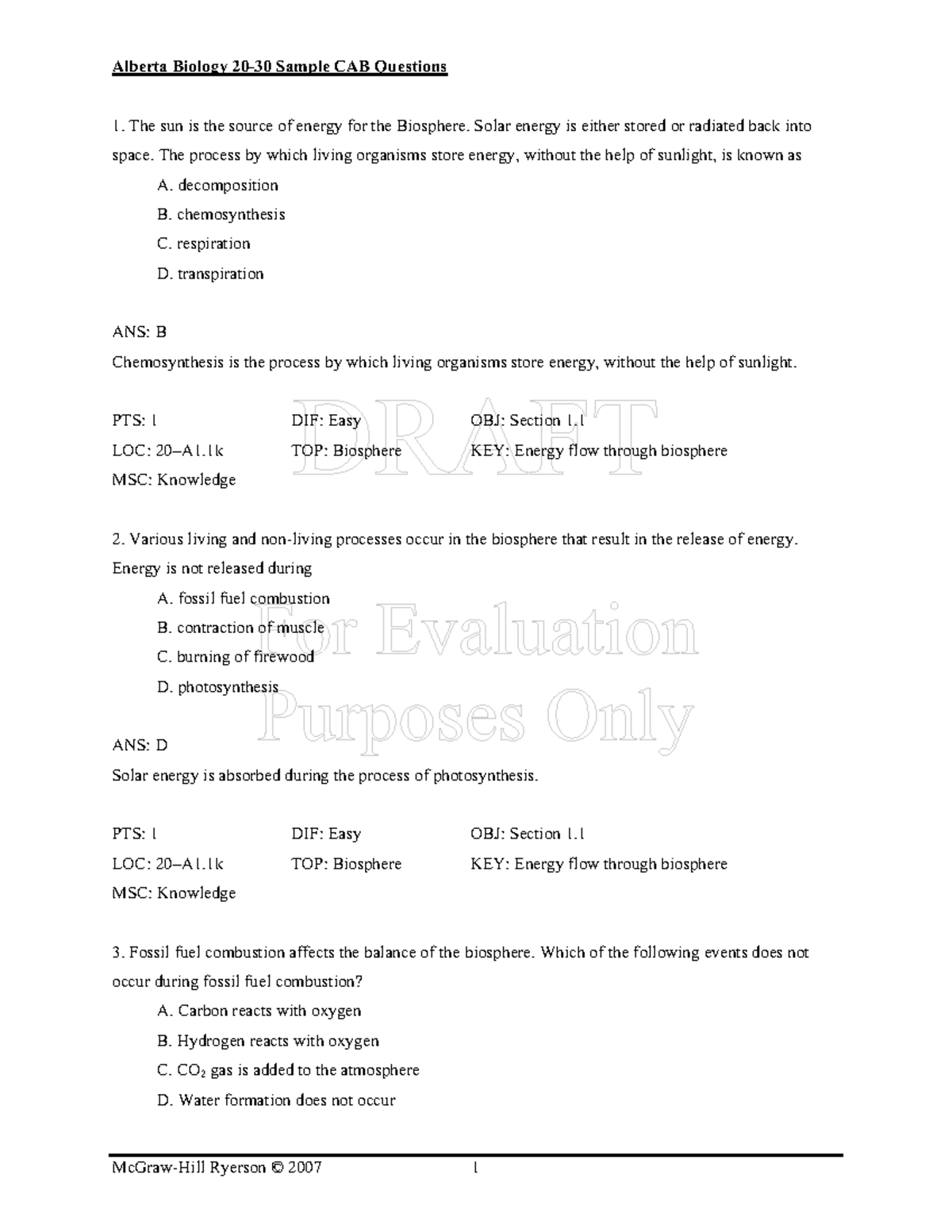 Alberta Biology 20-30 Sample CAB Questions - Mc Graw-Hill - Alberta ...