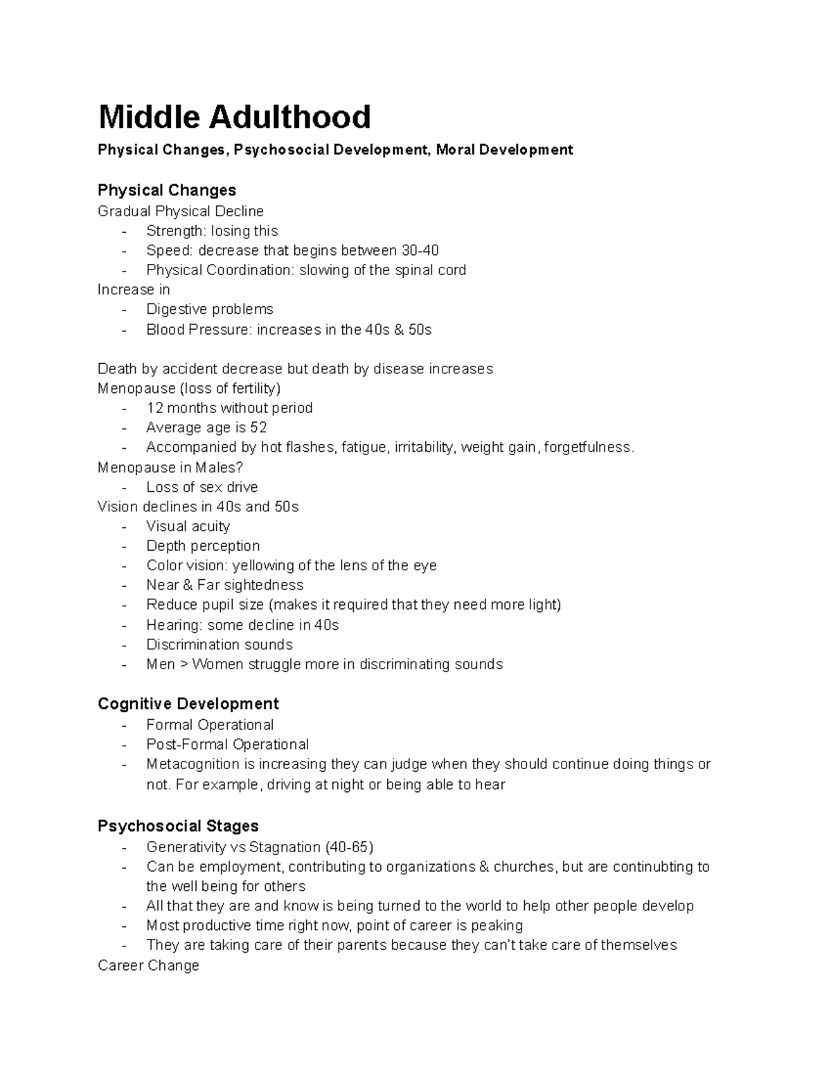 Life Span Develpment Last Portion - Middle Adulthood Physical Changes ...