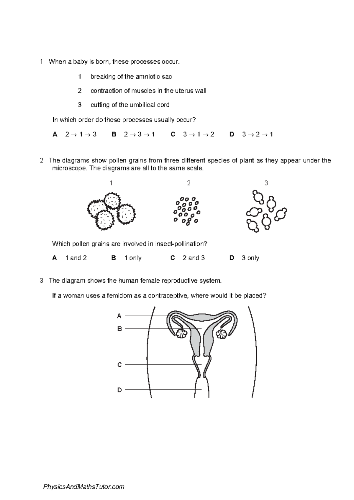 Reproduction (Multiple Choice) 1 QP - 1 When a baby is born, these ...