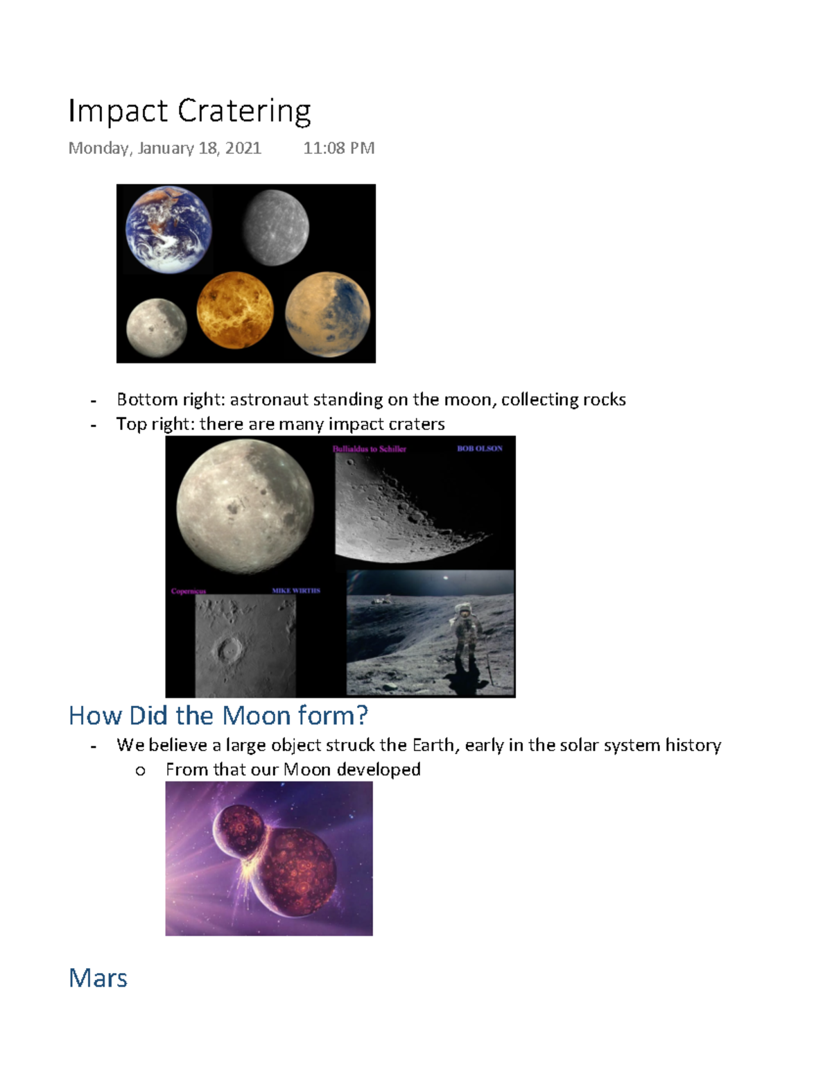 Impact Cratering - Lecture notes 1 - Bottom right: astronaut standing ...
