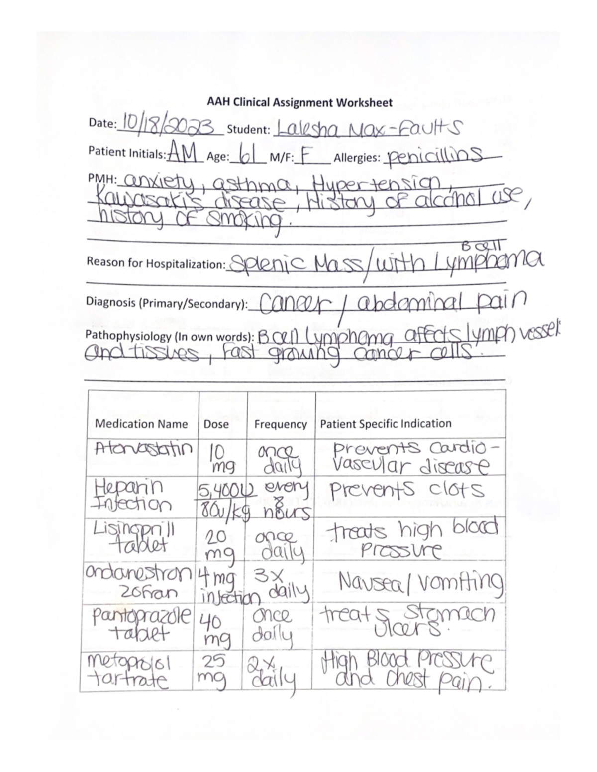 AAH Clinical Assignment Worksheet 10-22-merged - Name: 61 - year-old ...