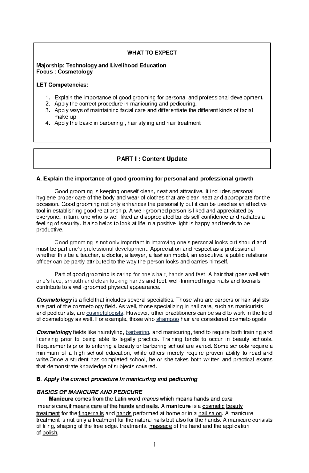 Tle-Cosmetology - LECYURE NOTES FOR MAKE UP - WHAT TO EXPECT Majorship ...