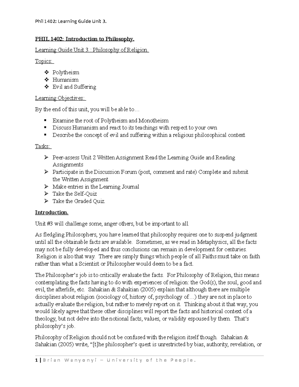 PHIL 1402 Learning Guide Unit 3 - PHIL 1402: Introduction to Philosophy ...