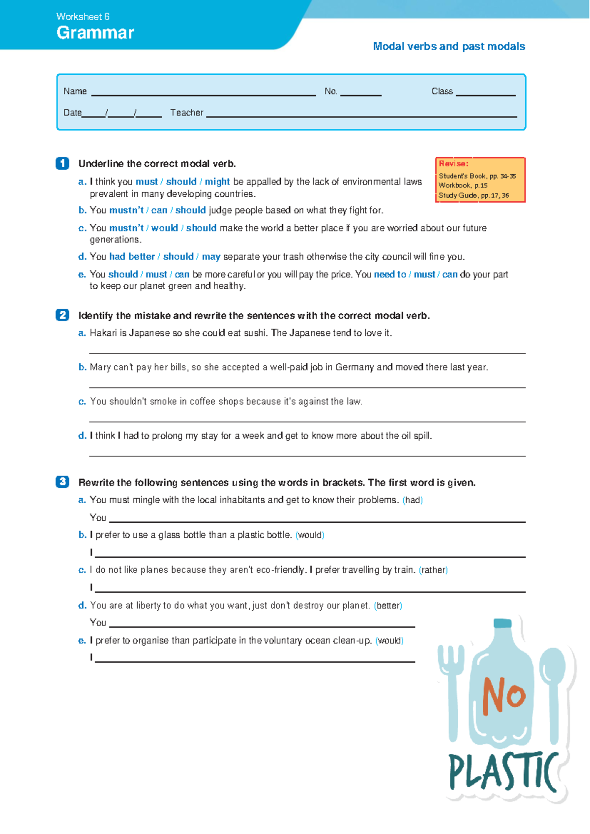 Enga11 grammar worksheet 6 modal verbs and past modals - Worksheet 6 ...