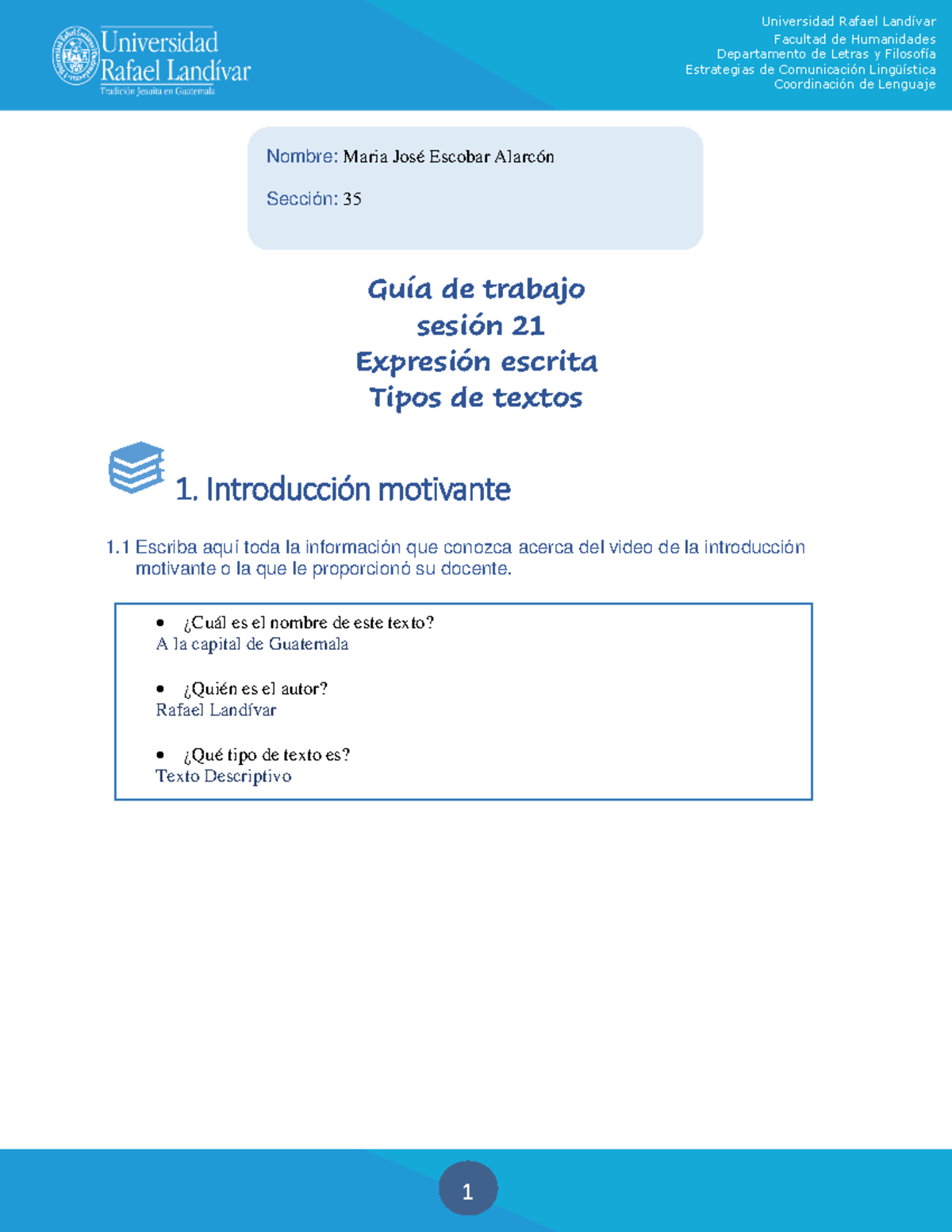 Ejercicios de la sesión 21 plan diario presencial - Guía de trabajo sesión 21 Expresión escrita ...