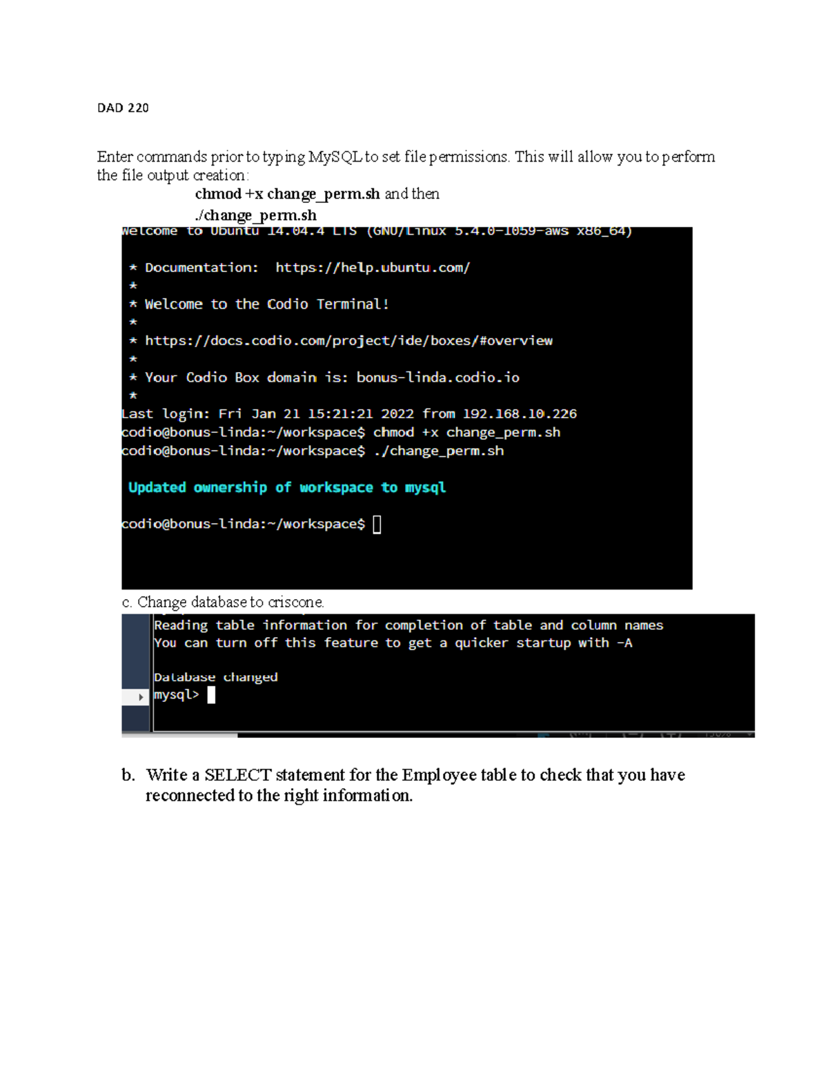 Dad Lab3 Database Administration And Structure With Mysql Set Up From 6401