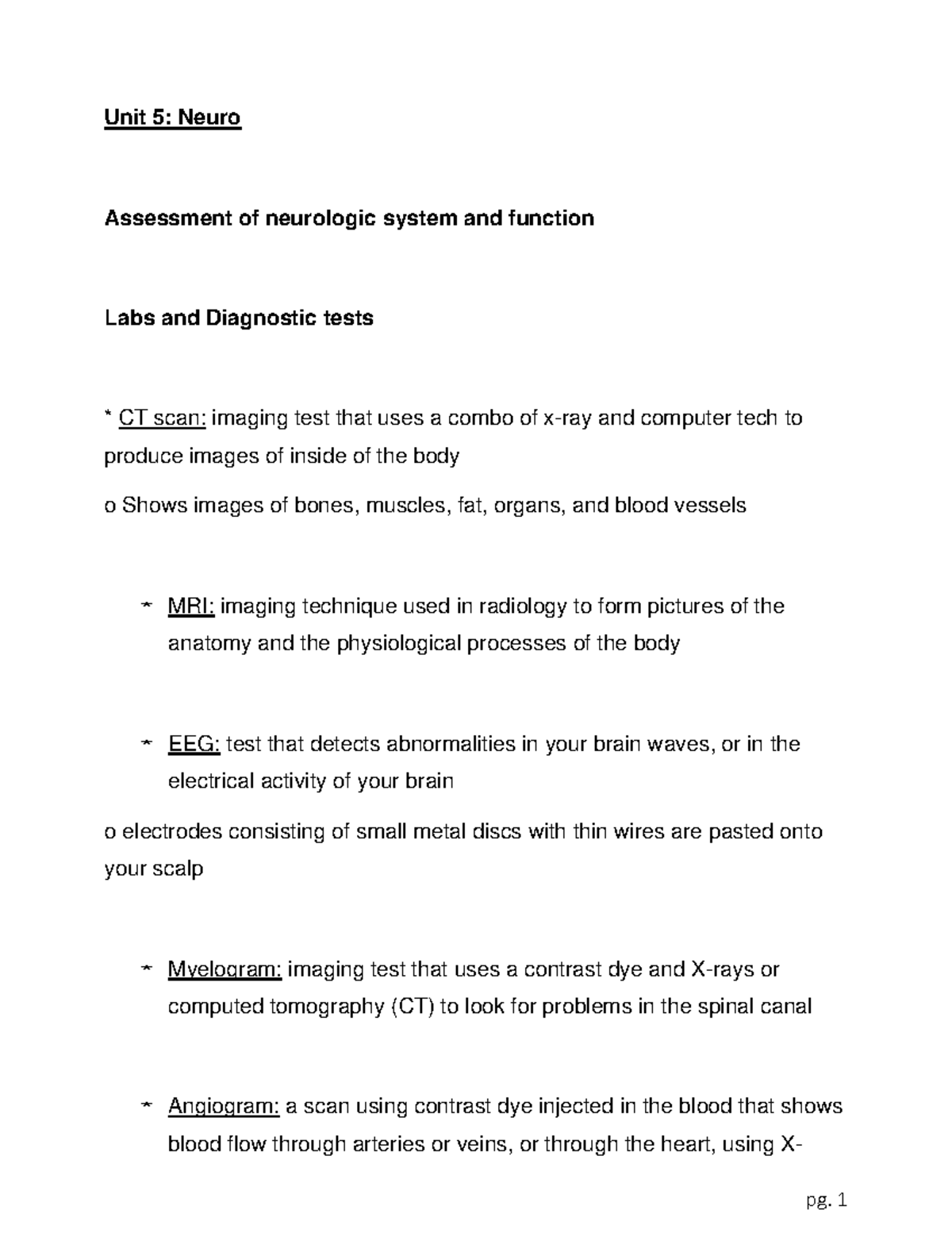 Unit 5 Assessment of neurologic system and function - Unit 5: Neuro Assessment of neurologic ...