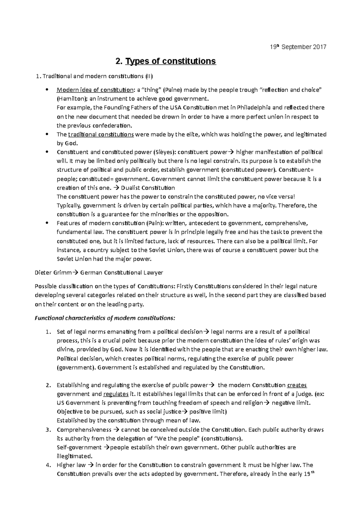2. Types of Constitutions - 19 th September 2017 2. Types of ...