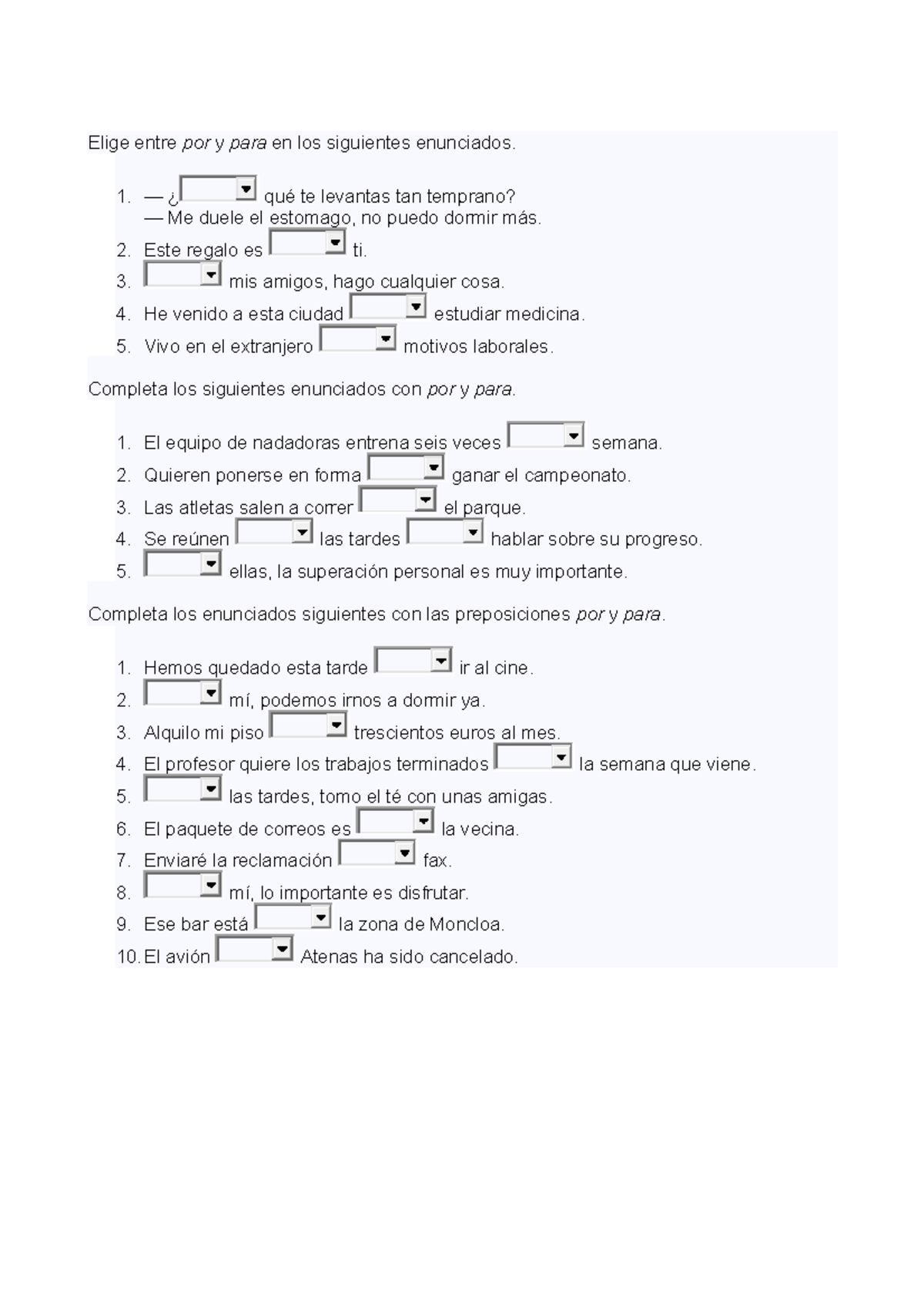 Para y por - esercizi por y para - Elige entre por y para en los ...