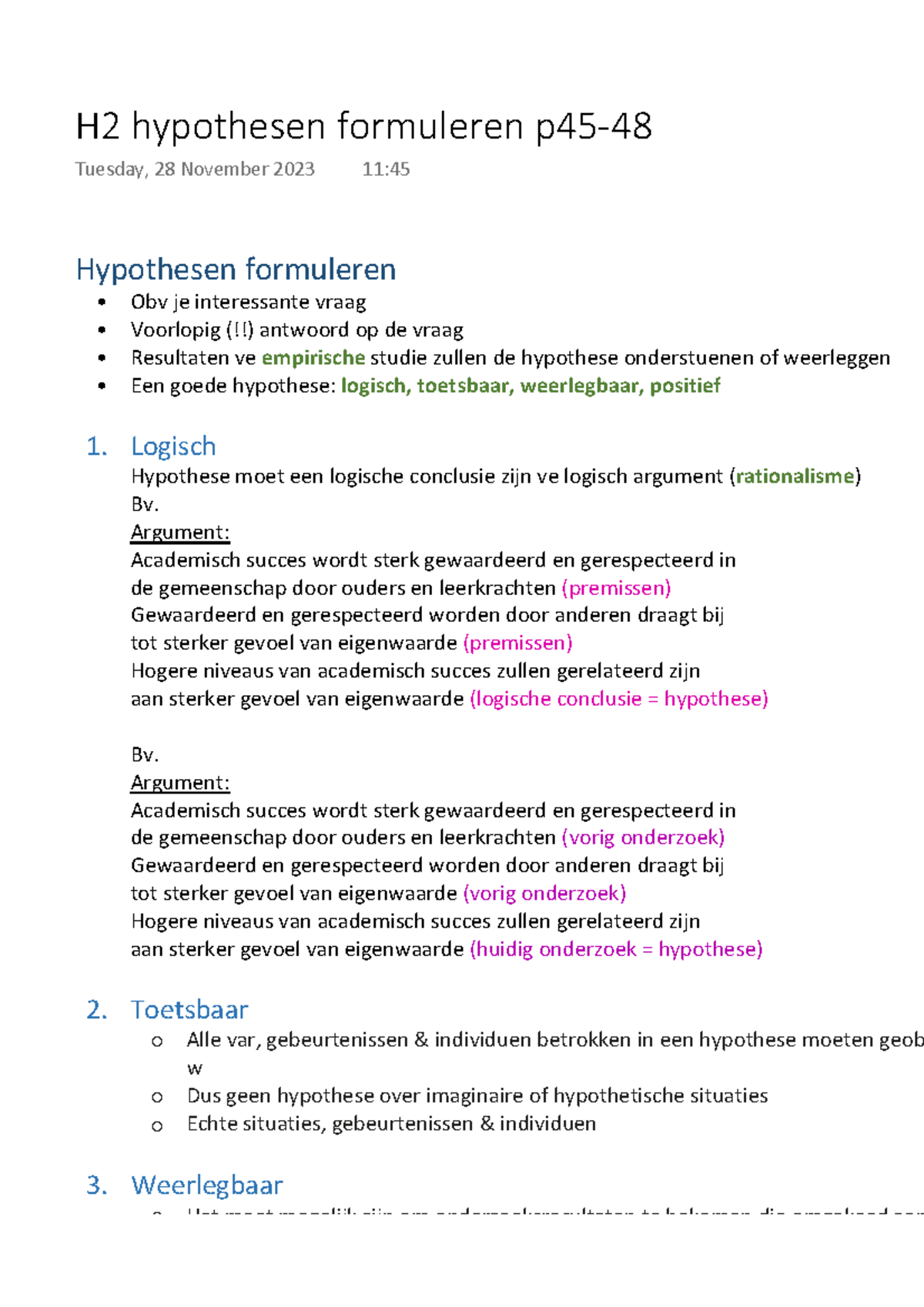 H2 hypothesen formuleren p45-48 - Hypothesen formuleren Obv je ...