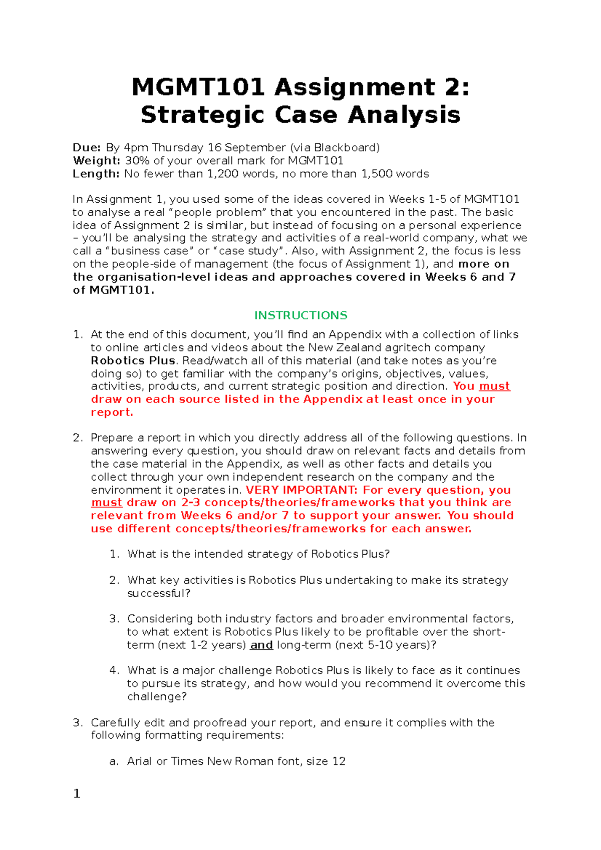 MGMT101 Assignment 2 Instructions JAN 2022 BCOM - MGMT101 Assignment 2: Strategic Case Analysis ...
