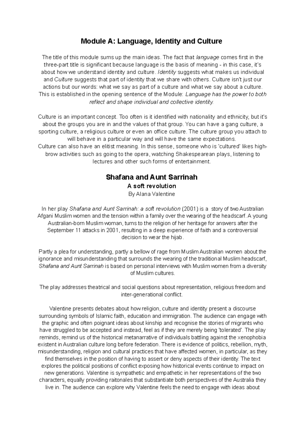 Shafana and aunt sarrinah - Module A: Language, Identity and Culture ...