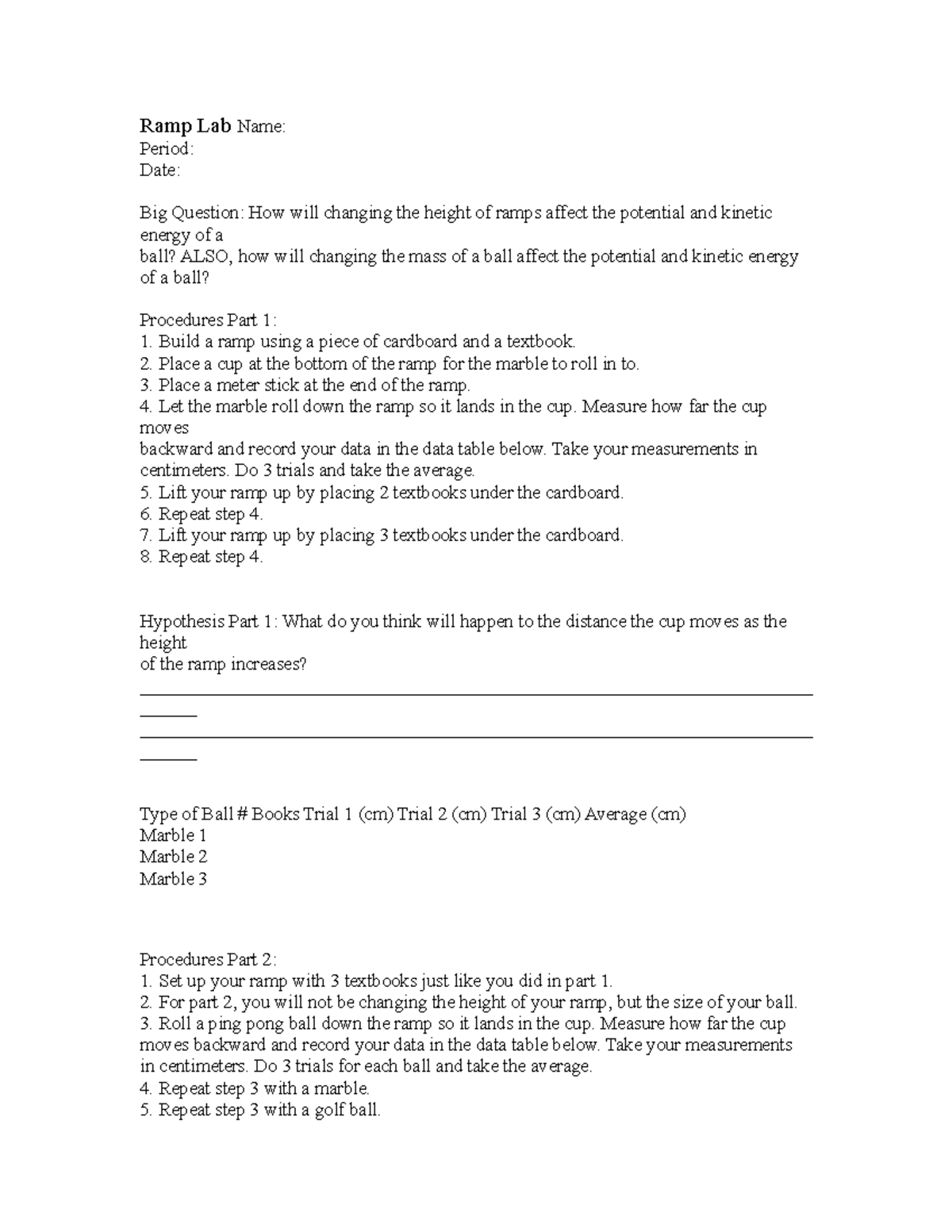 Ramp Lab Student - lab report - PHY1020U - Ontario Tech University ...