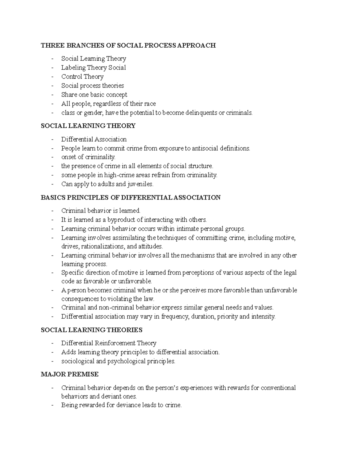 Branches OF Social Process Approach Notes 1 - THREE BRANCHES OF SOCIAL ...