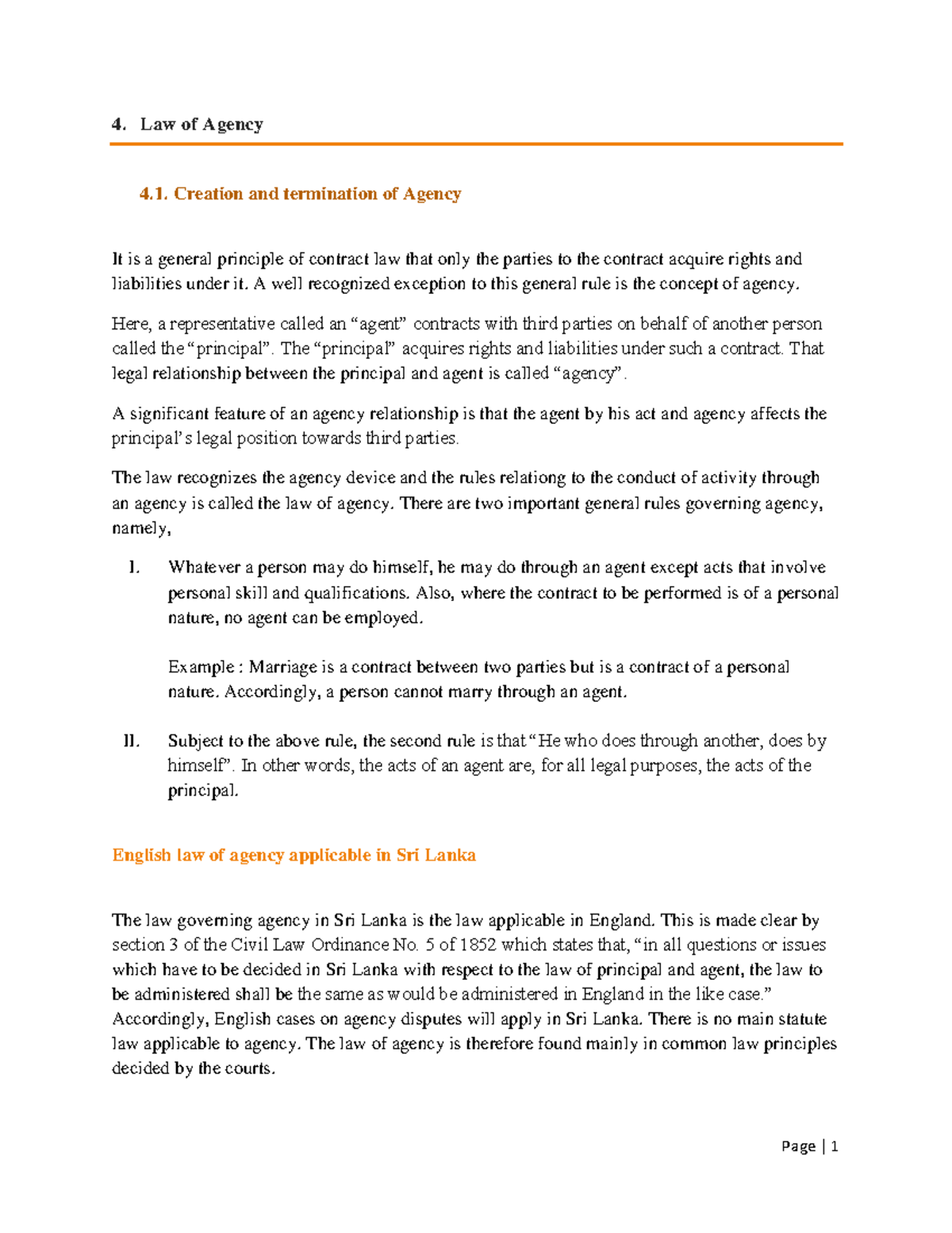 Law of agency - Commercial practise - Law of Agency Creation and ...