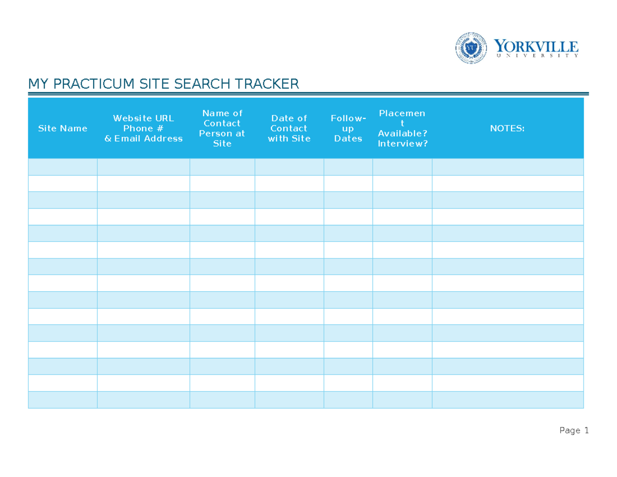 My Practicum Search Tracker - Psychology HL - MY PRACTICUM SITE SEARCH ...