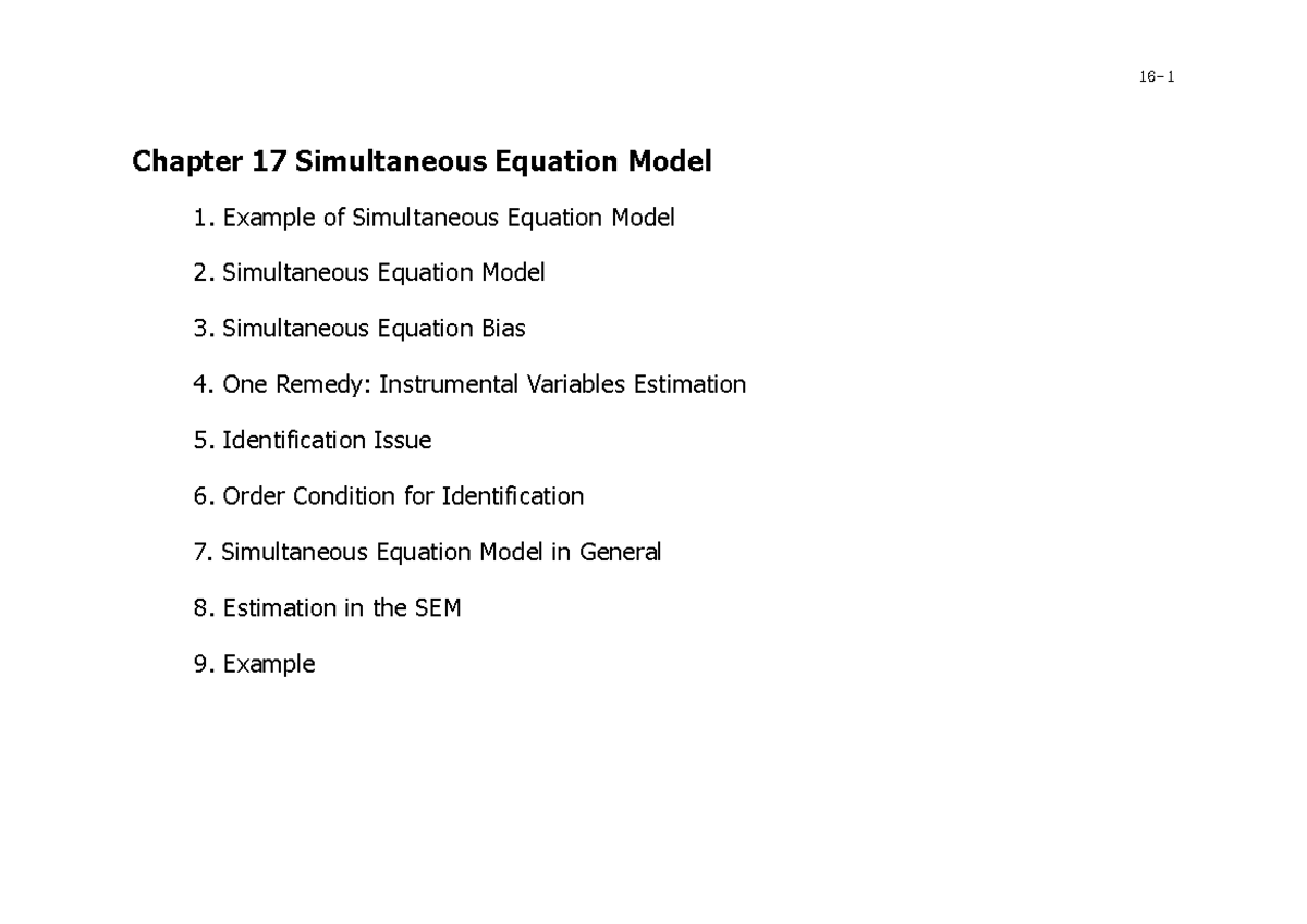 Note 17 Simultaneous Equation Model(class) - Chapter 17 Simultaneous ...