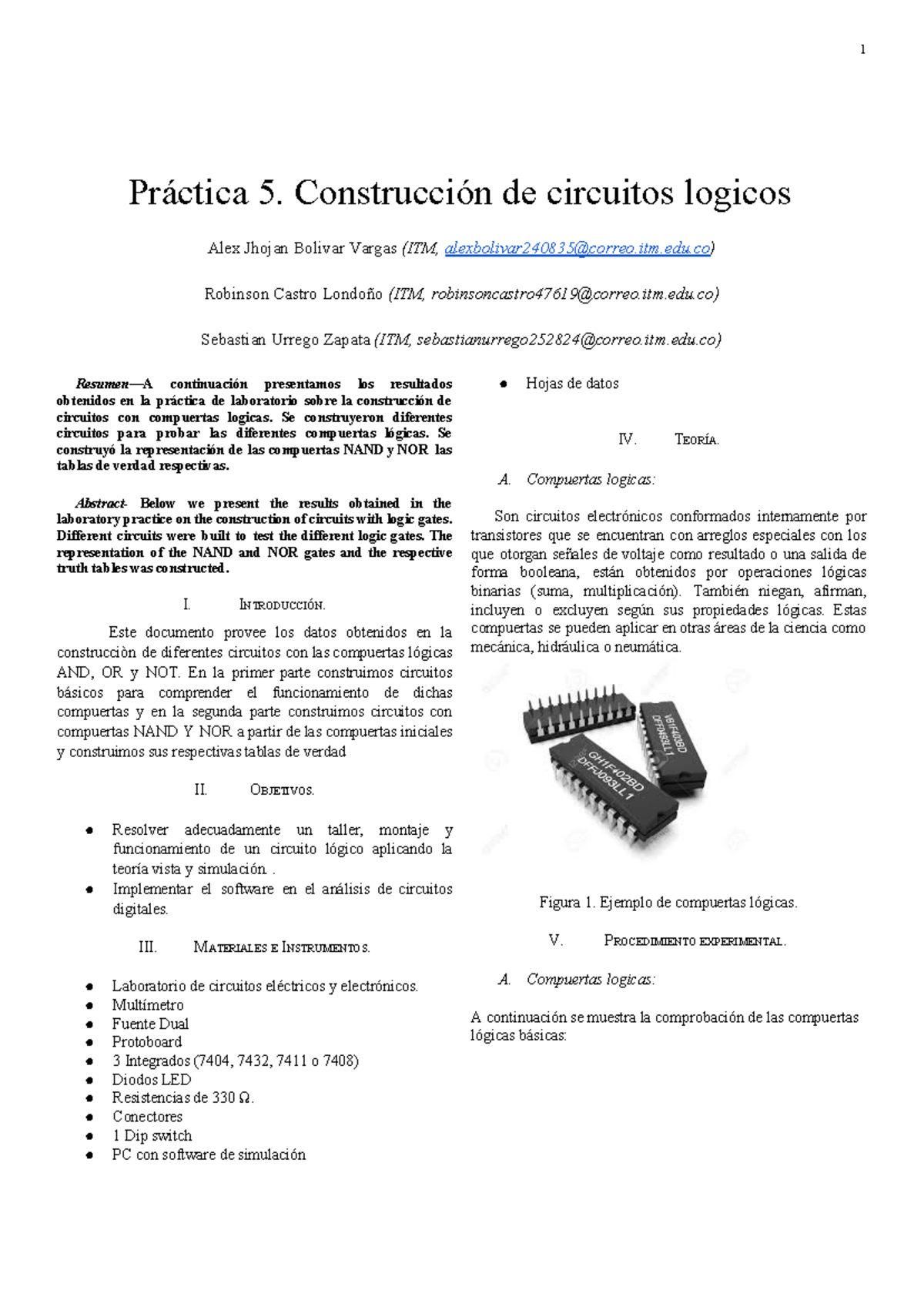 Informe Práctica 5 - Nota: 4.2 - Práctica 5. Construcción de circuitos logicos Alex Jhojan ...