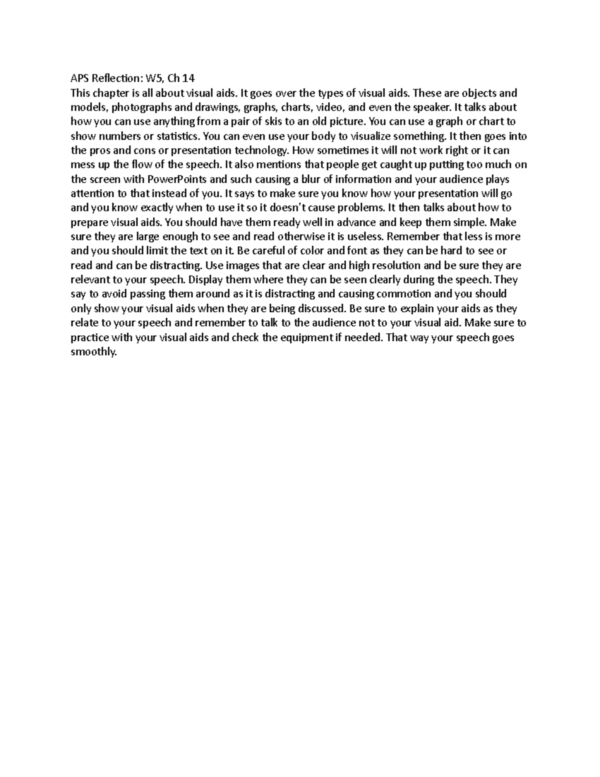 APS Reflection w5 - Assigned reading and summary of chapter due each ...