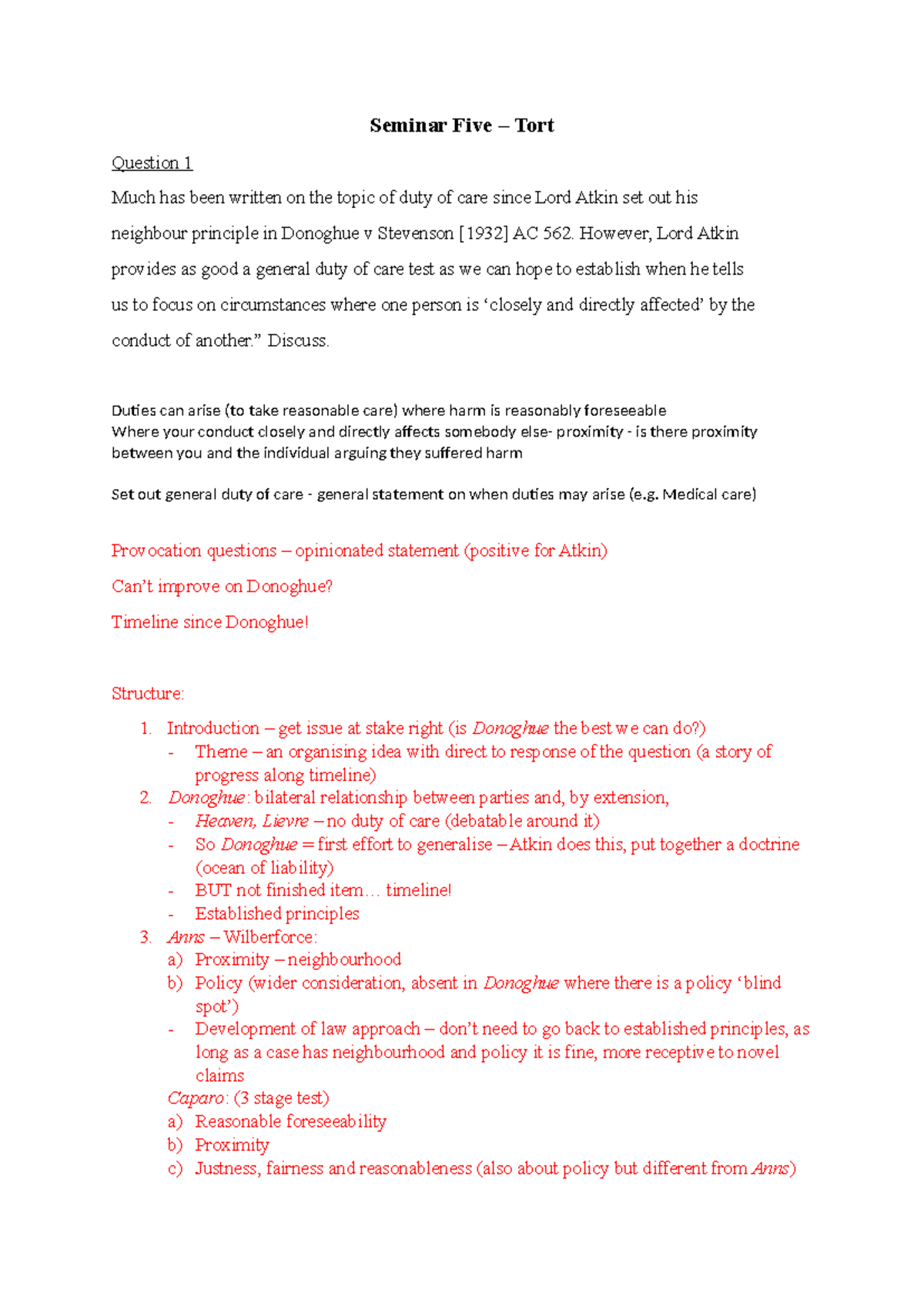 Seminar Five - However, Lord Atkin provides as good a general duty of ...